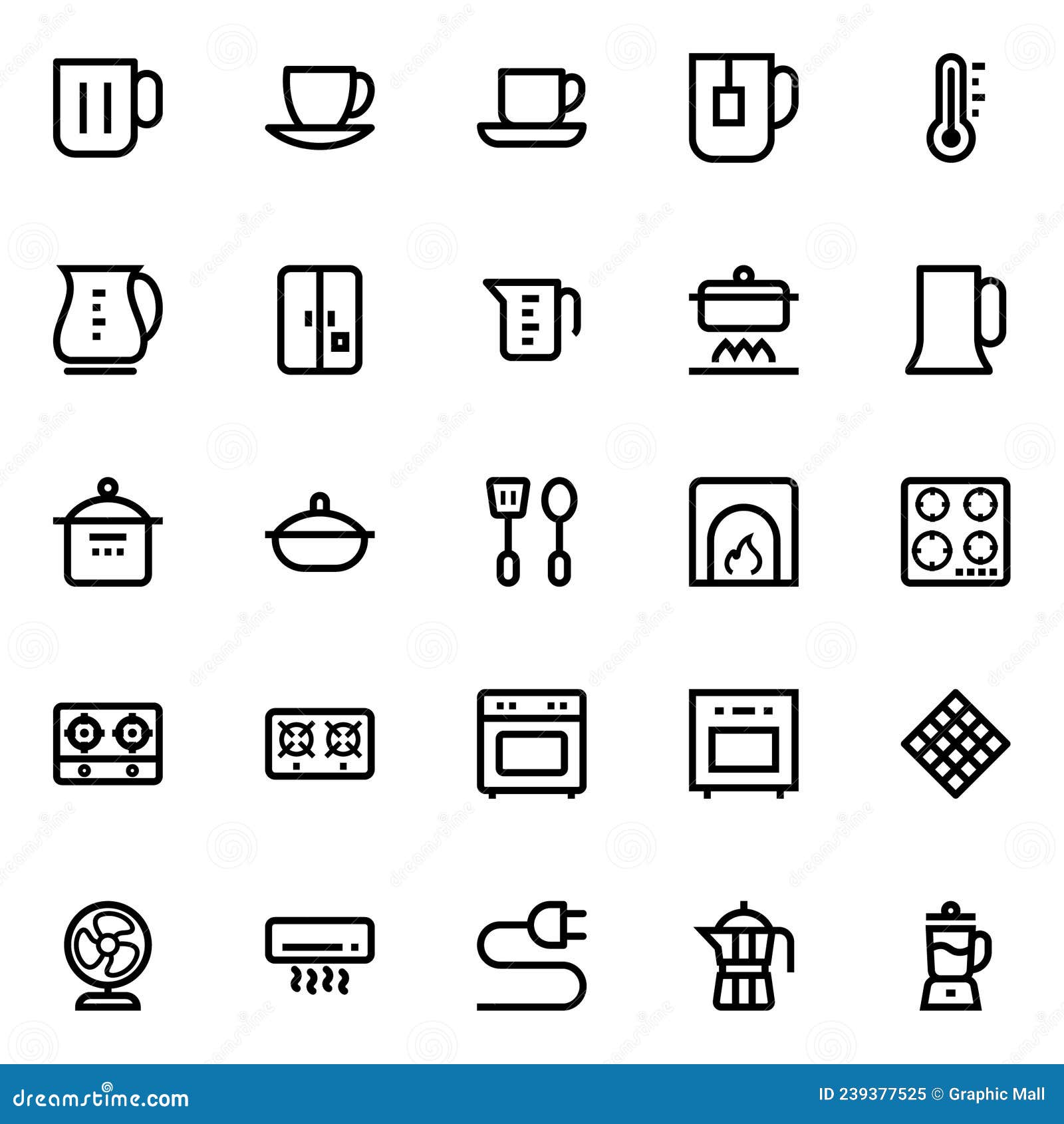 Outline icons for kitchen. stock illustration. Illustration of heat ...
