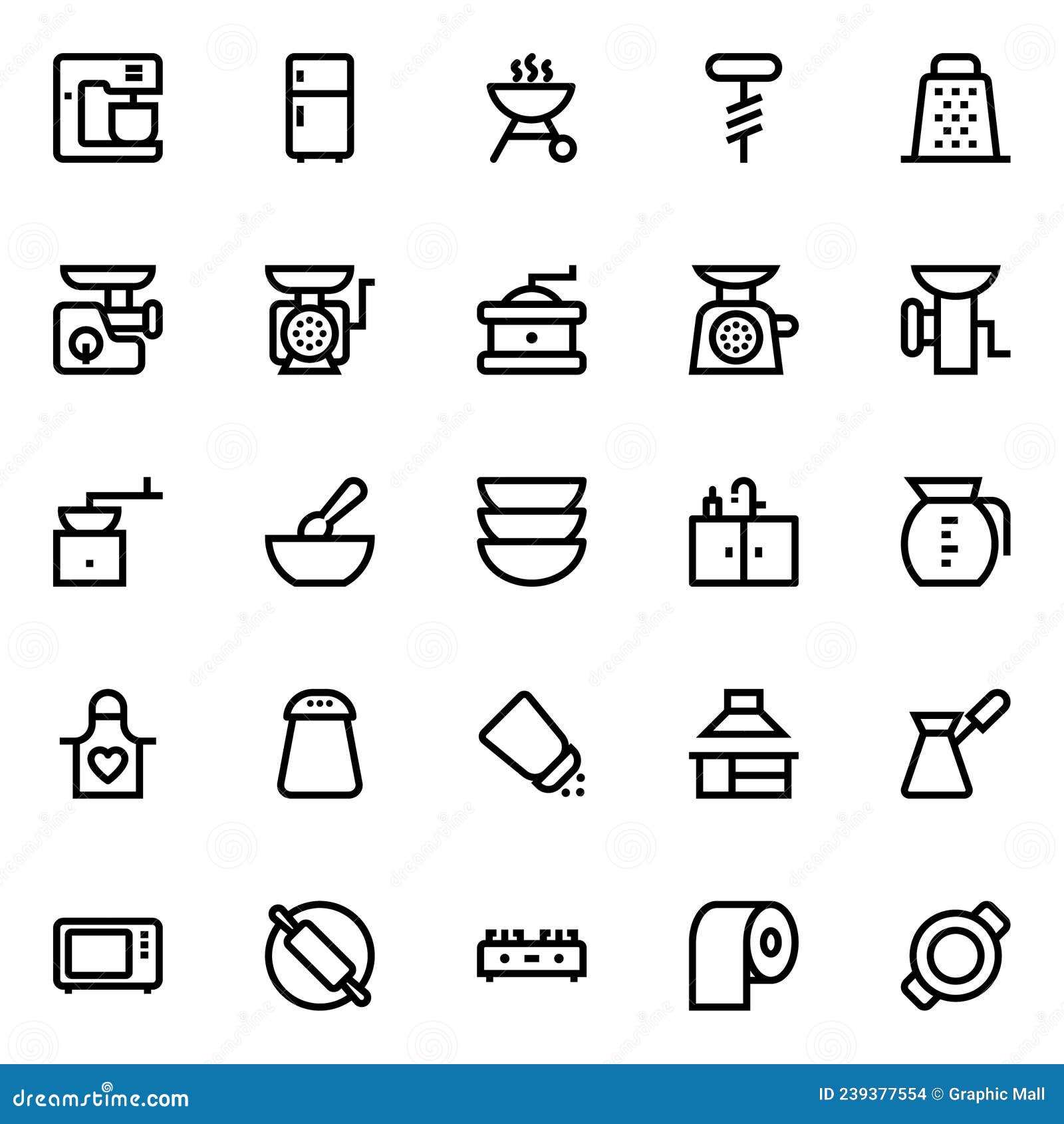 Outline icons for kitchen. stock illustration. Illustration of milk ...