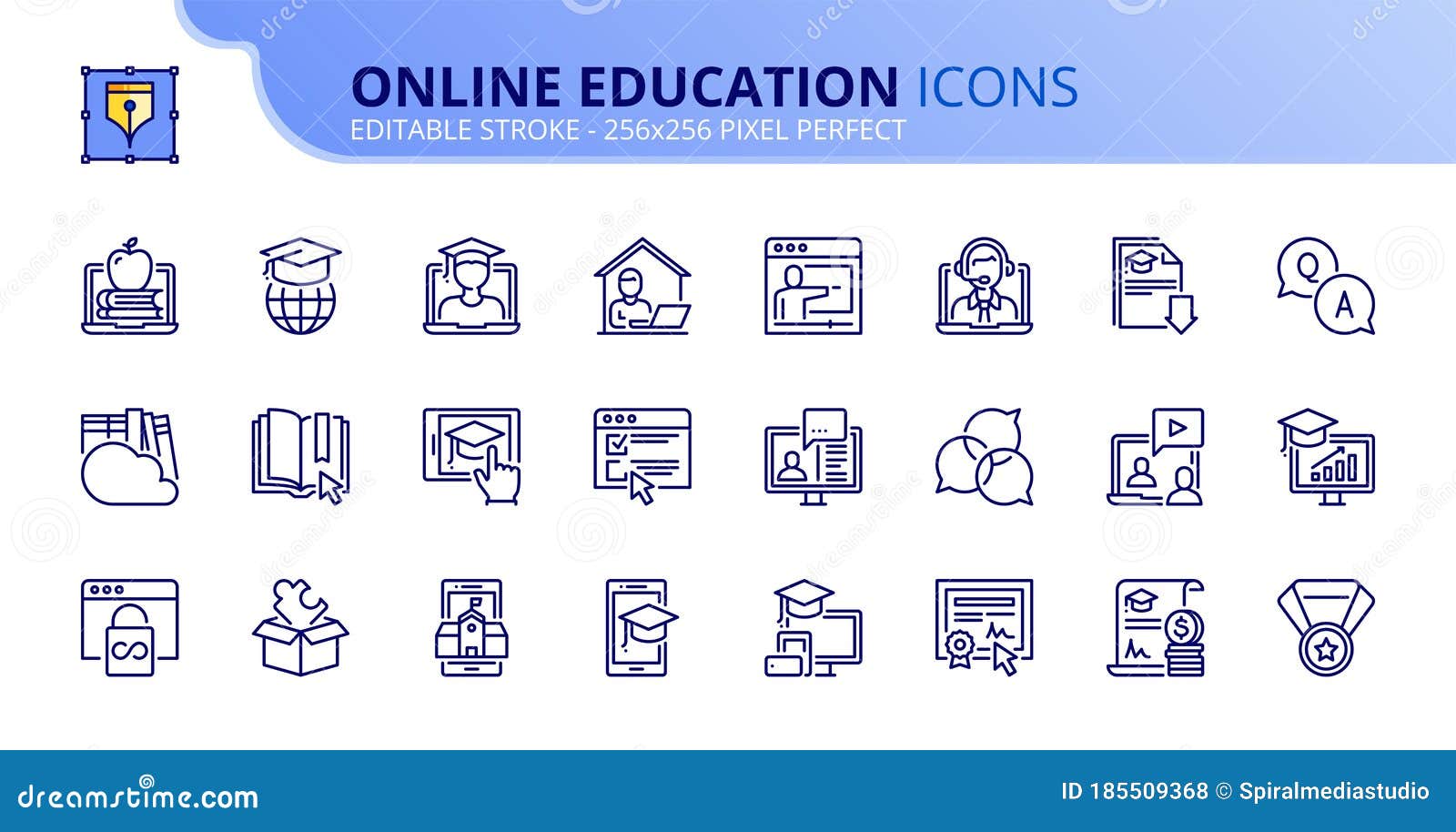 Simple Set of Outline Icons about Online Education Stock Vector ...