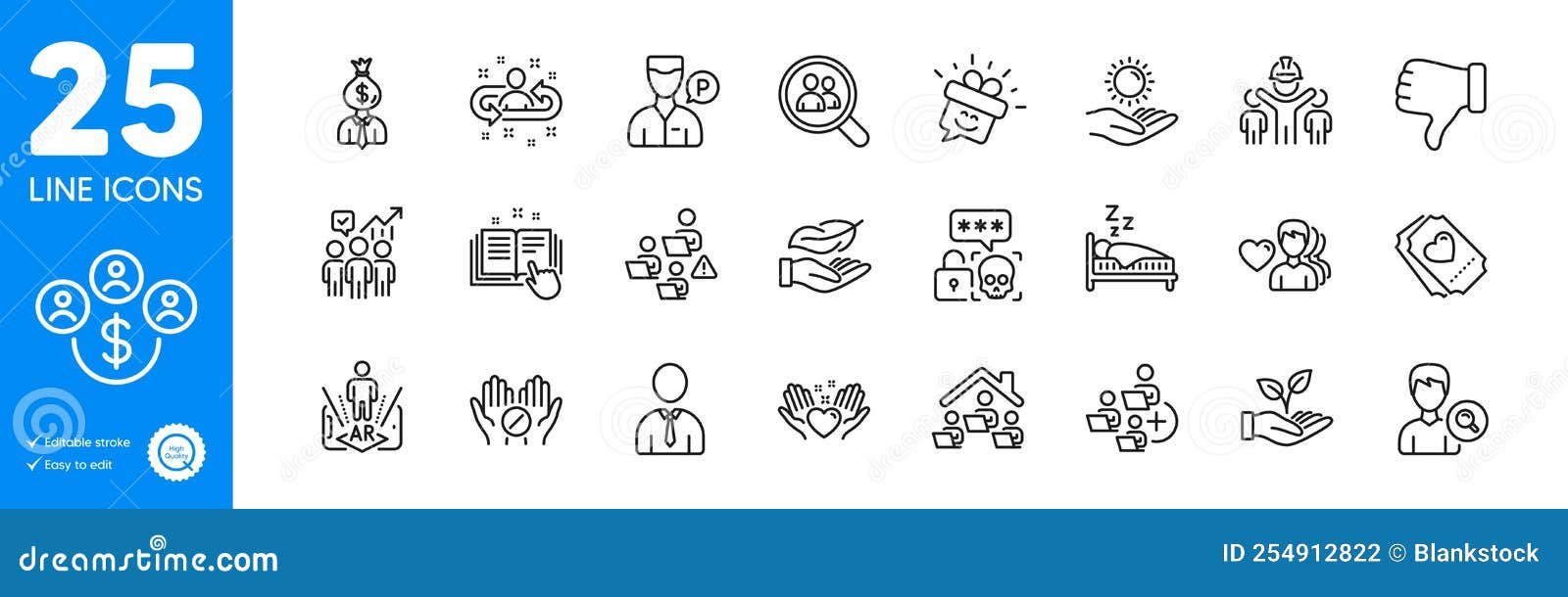 Outline Icons Set. Human, Helping Hand and Engineering Team Icons. for ...