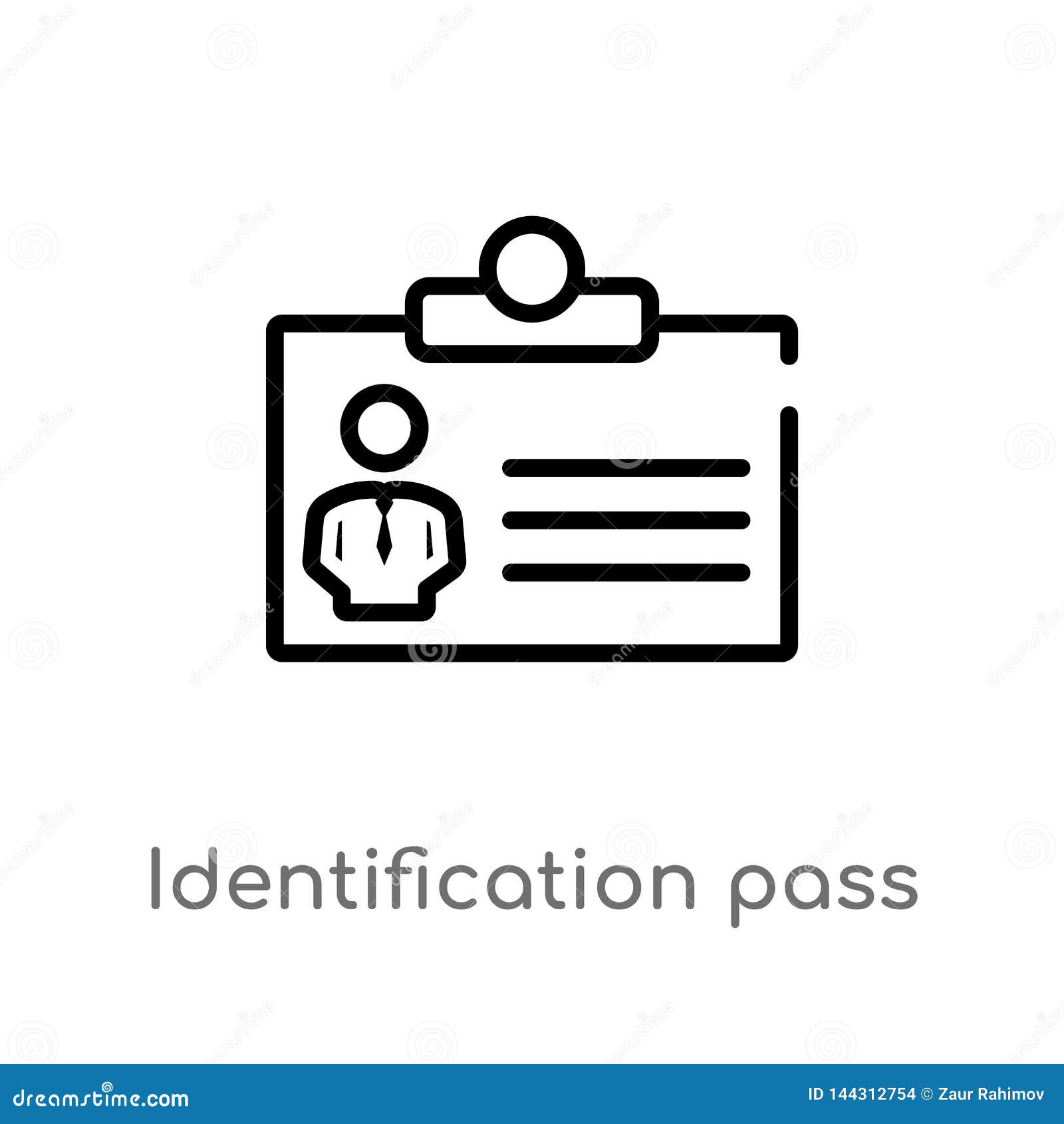 Outline Identification Pass Vector Icon. Isolated Black Simple Line ...