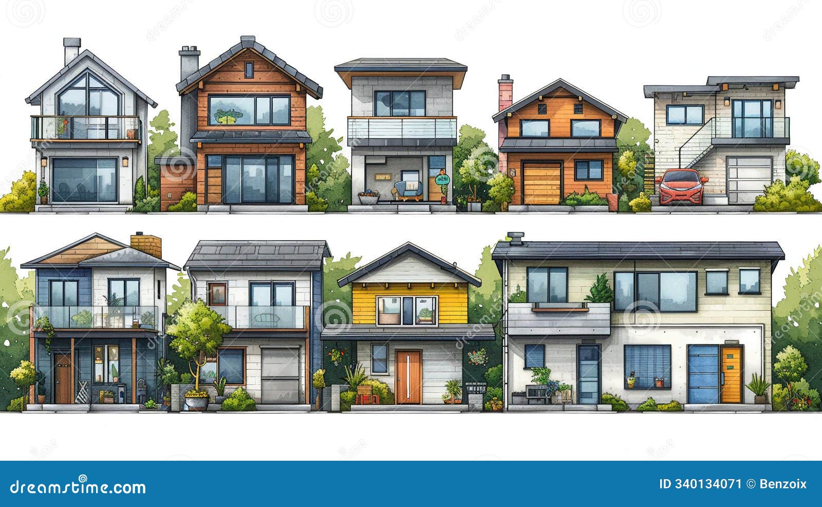 An Outline Illustration of Different Types of Trees. Stock Image ...