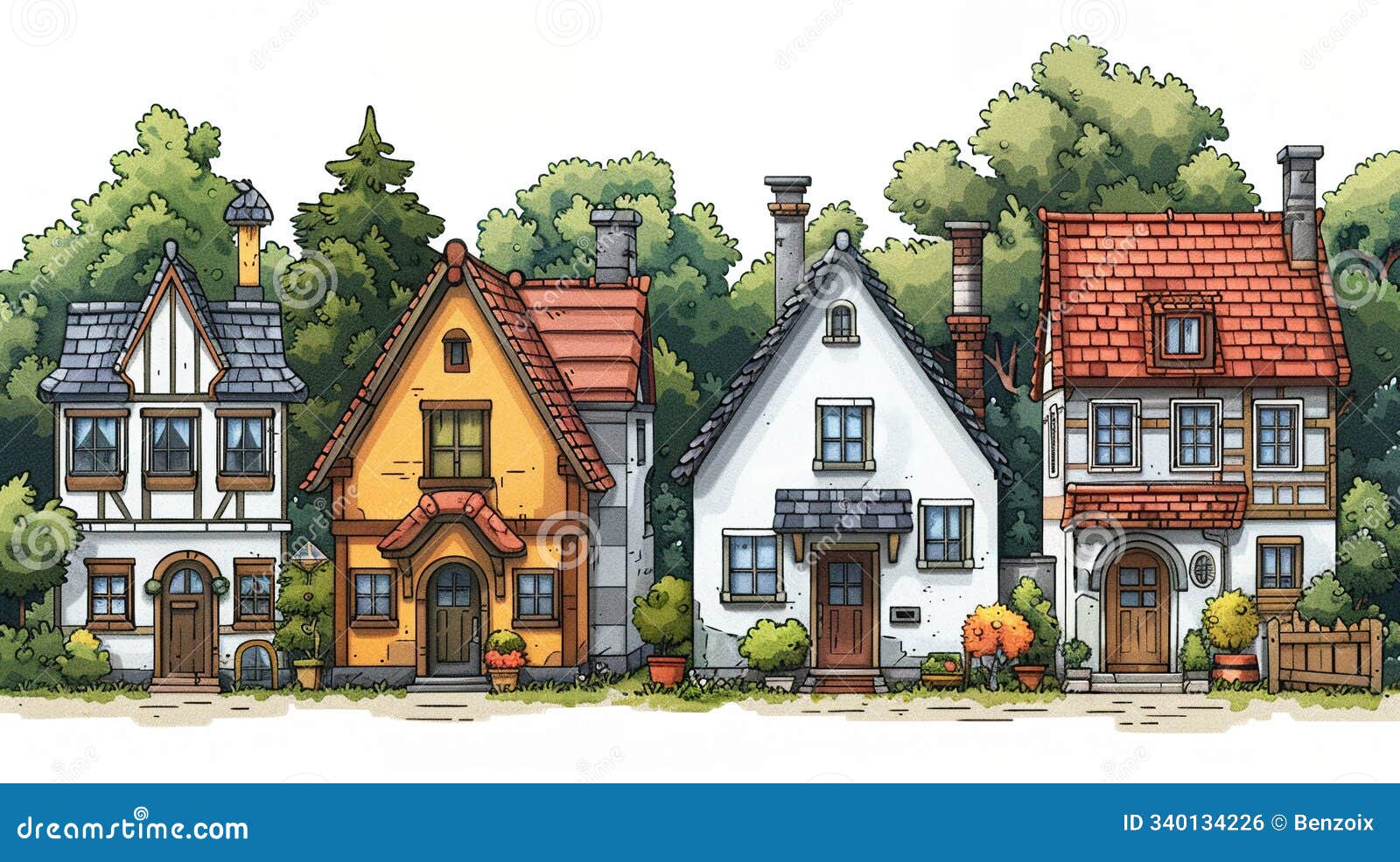 An Outline Illustration of Different Types of Trees. Stock Photo ...