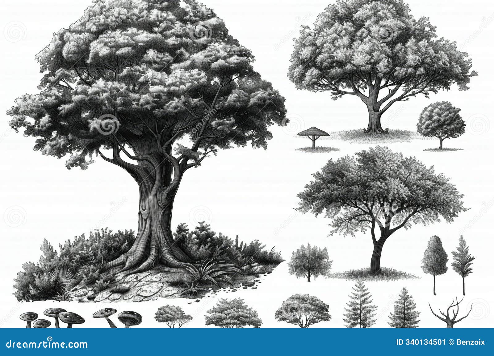 An Outline Illustration of Different Types of Trees. Stock Image ...