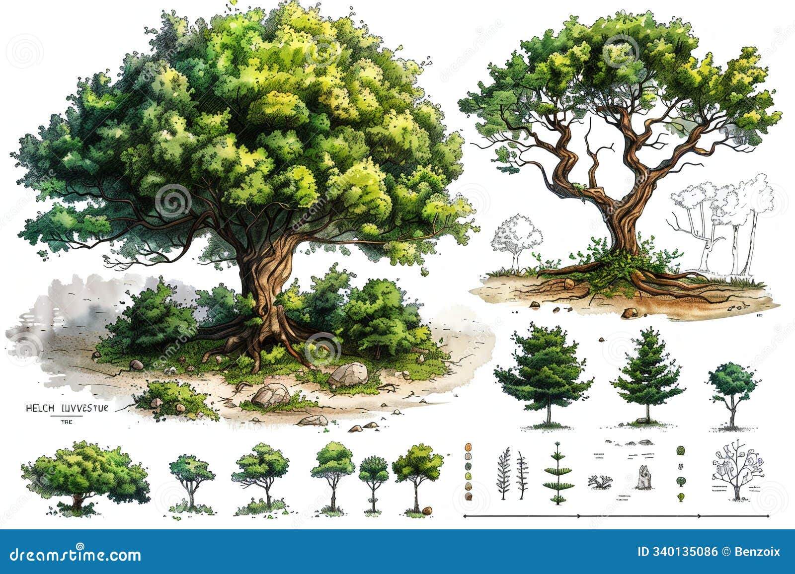 An Outline Illustration of Different Types of Trees. Stock Photo ...
