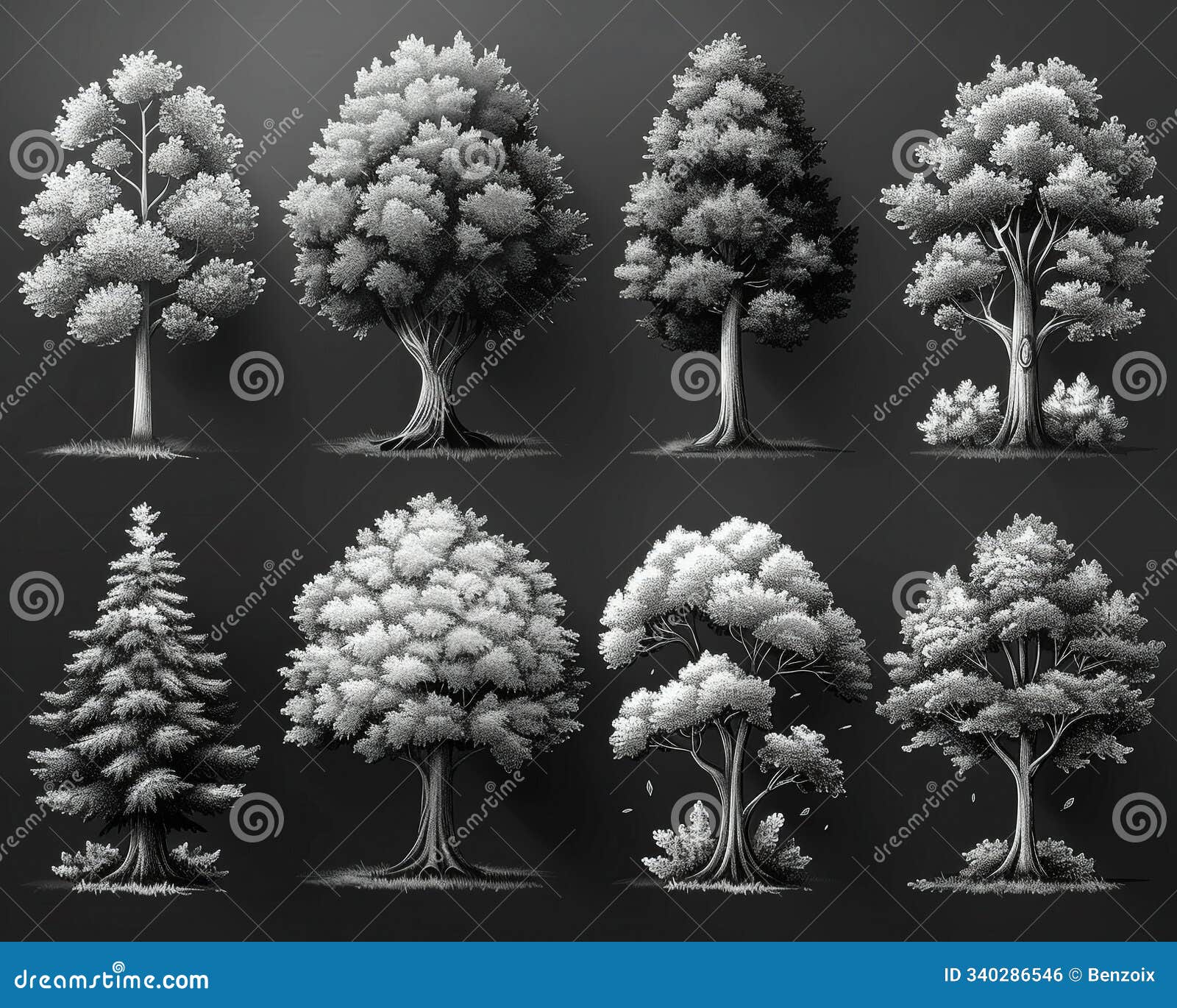 An Outline Illustration of Different Types of Trees. Stock Photo ...