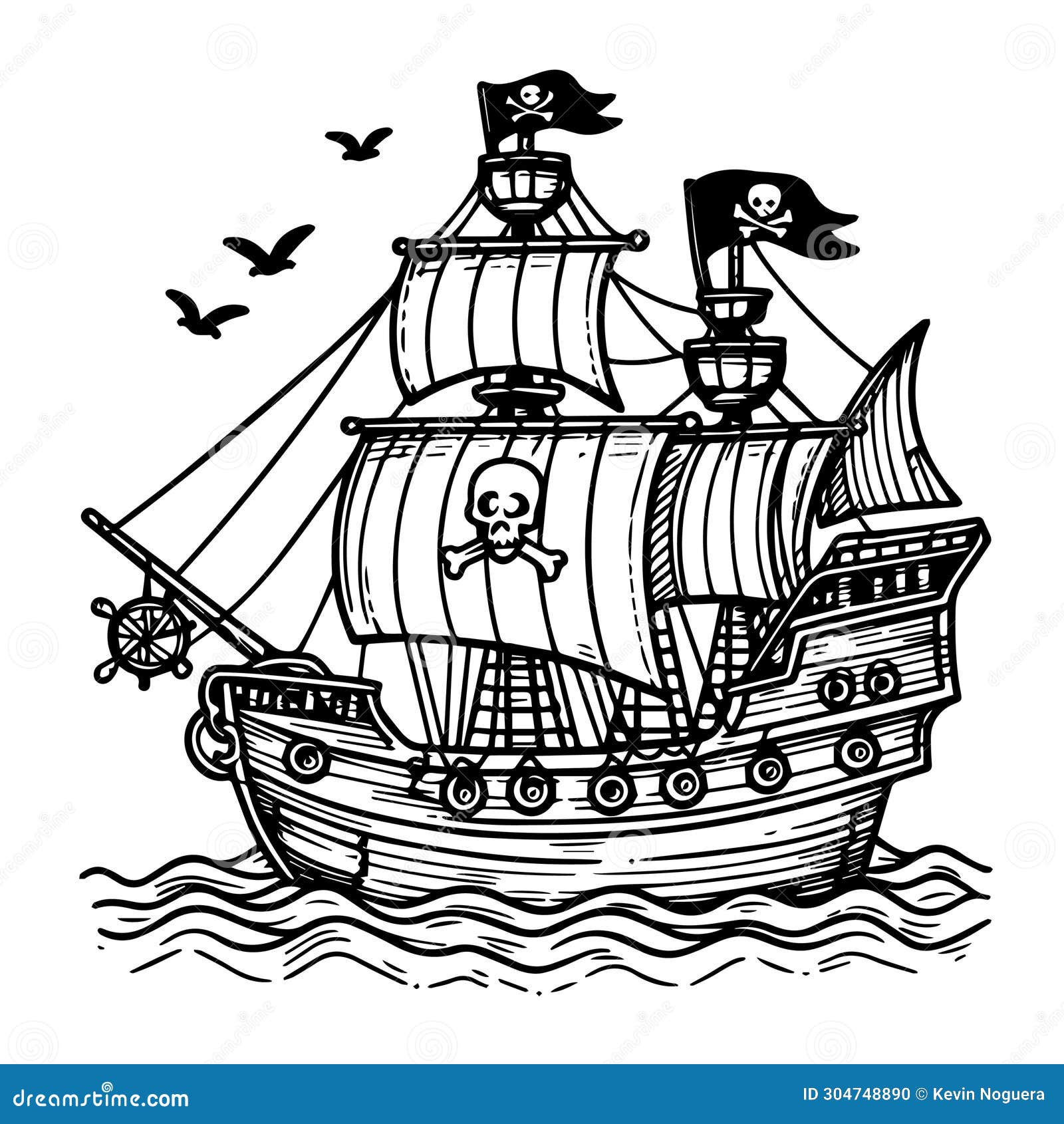 Outline Illustration of a Vectorized Hand Drawn Pirate Ship Stock ...