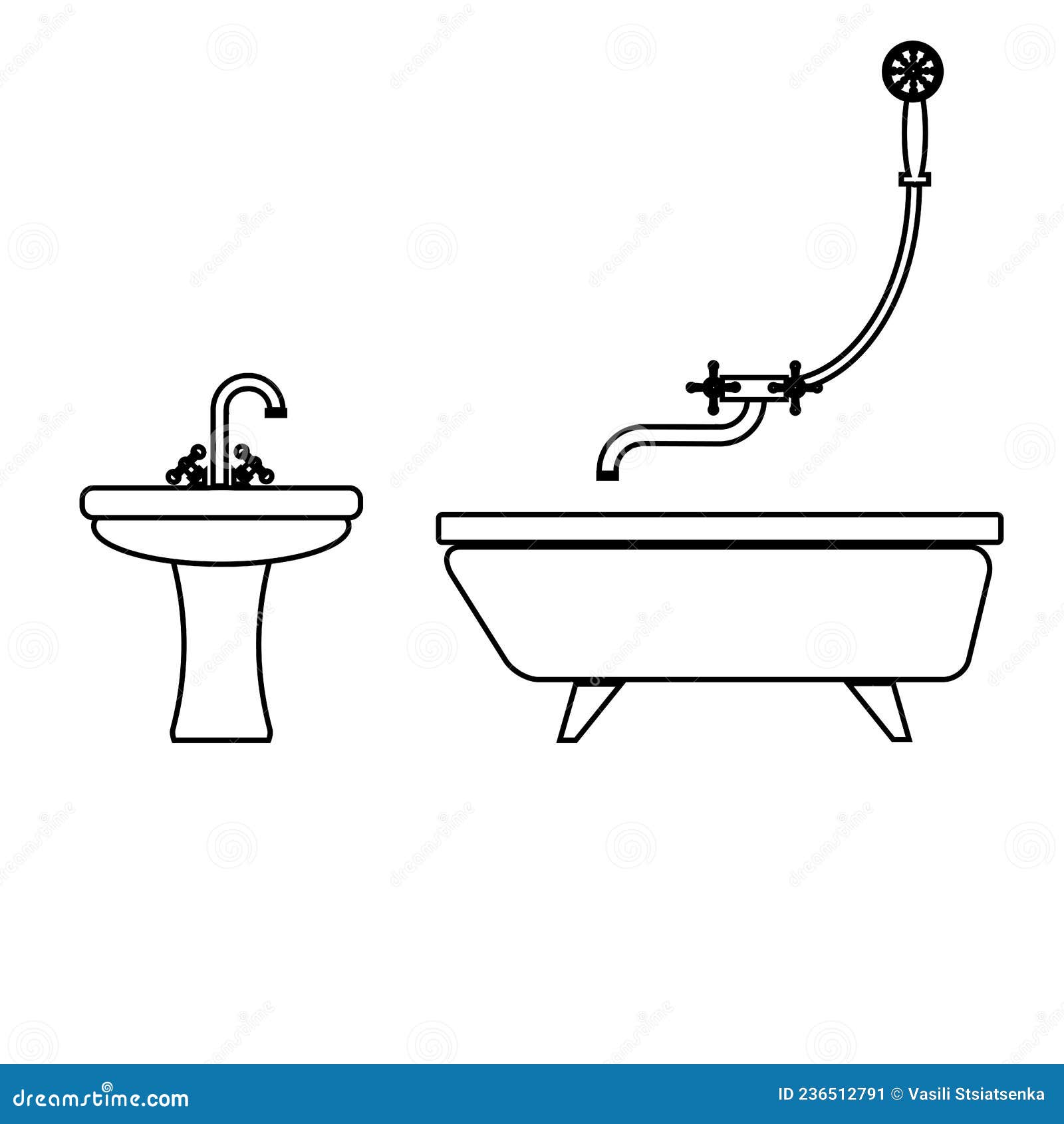 Outline Image of Bathroom. Wash and Bath Stock Vector - Illustration of ...