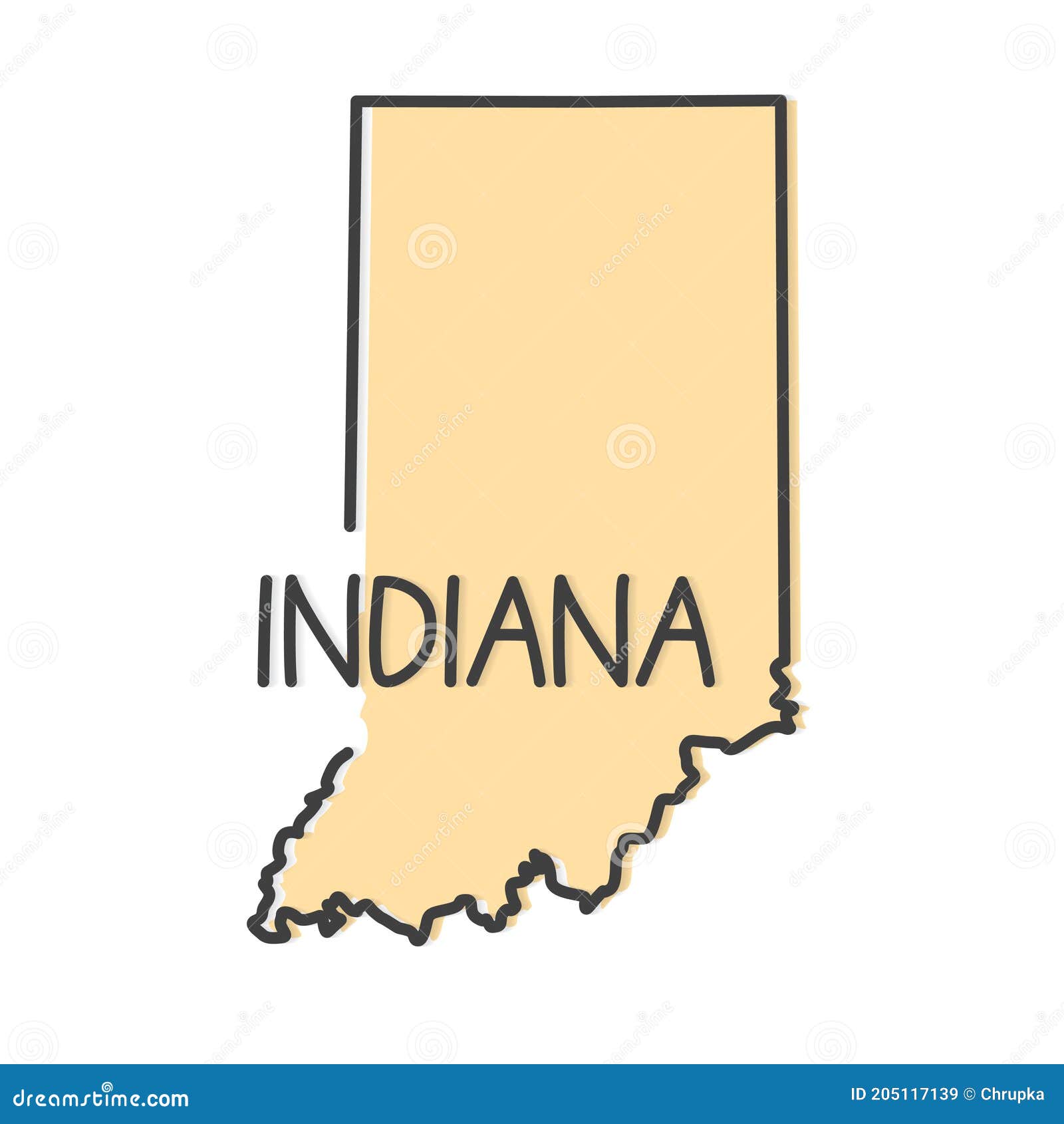 Outline of Indiana map stock vector. Illustration of united - 205117139