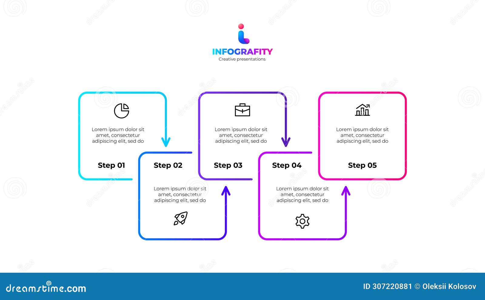 Outline Infographic Design Template. Progress Diagram with 5 Square ...