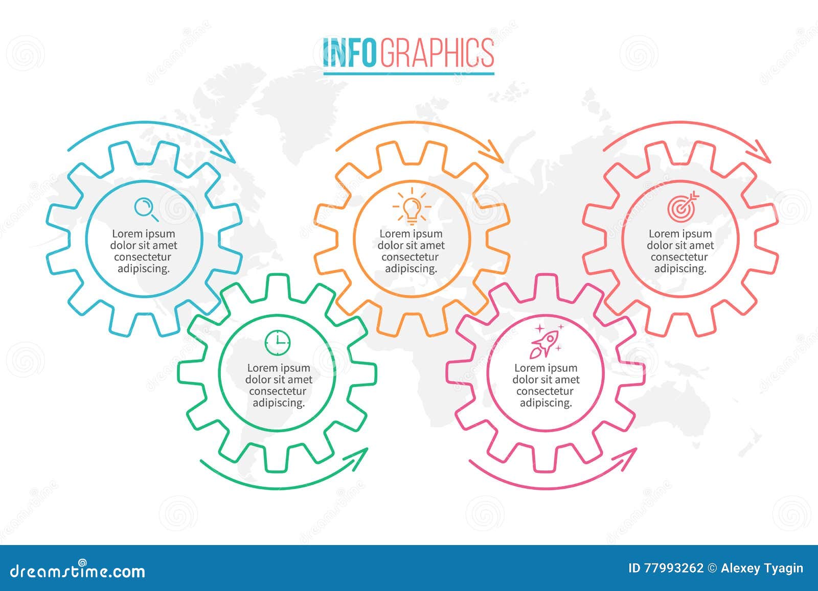Outline Infographics. Timeline with 5 Steps, Gears, Cogwheels. Stock ...