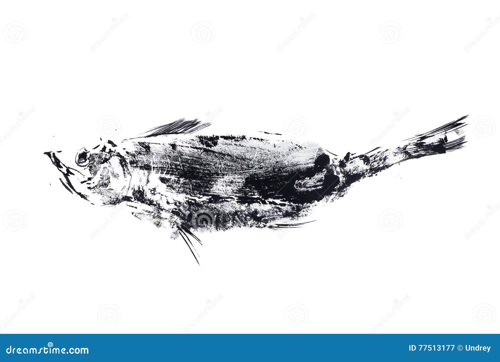 Outline Ink Print on White Ground, Black Fish Stamp. Stock Illustration ...