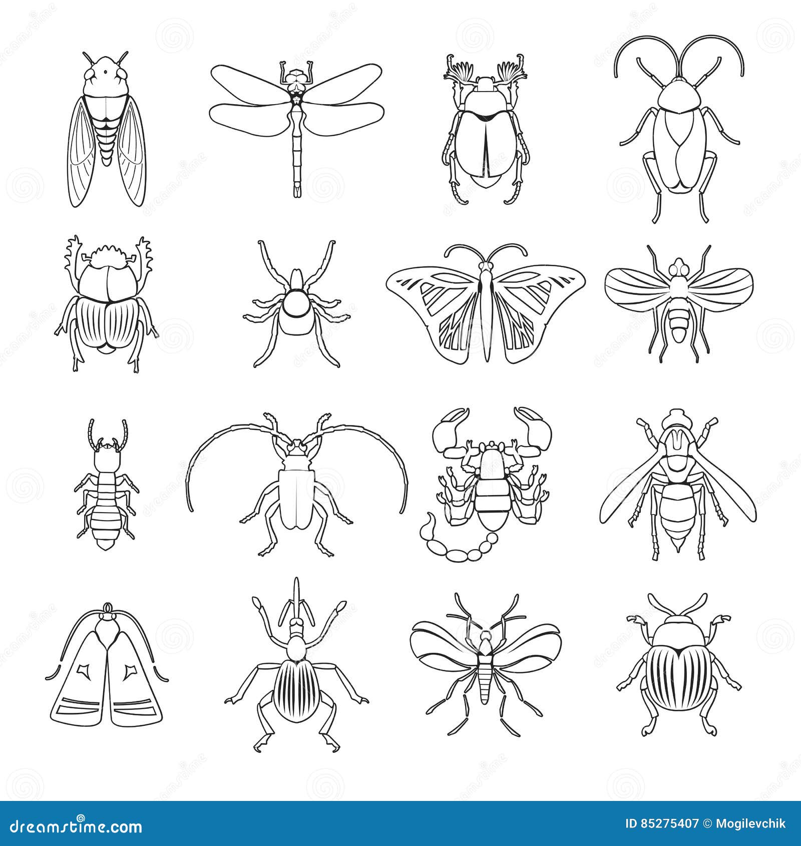Outline Insects Icons Set stock vector. Illustration of cockroach ...