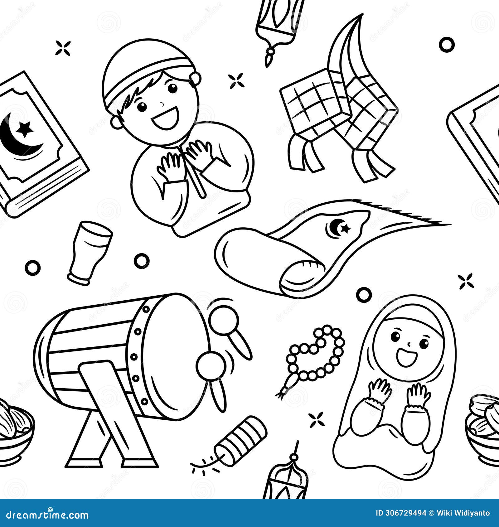 Outline Islamic Doodle Seamless Pattern Vector Illustration ...