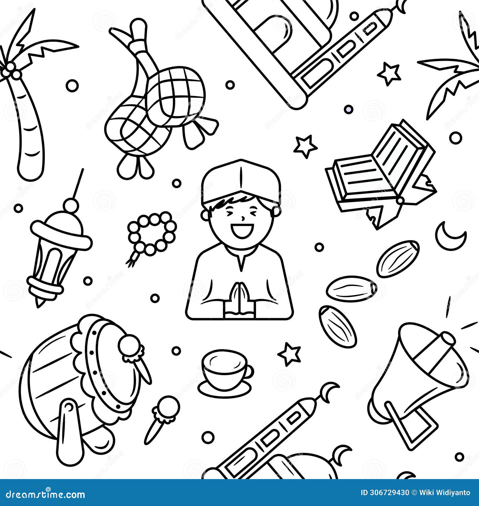 Outline Islamic Doodle Seamless Pattern Stock Vector - Illustration of ...