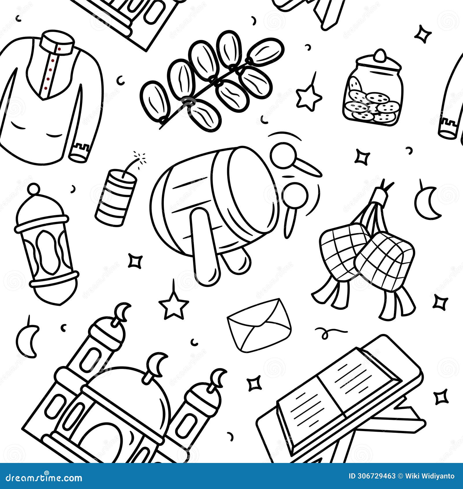 Outline Islamic Doodle Seamless Pattern Stock Vector - Illustration of ...