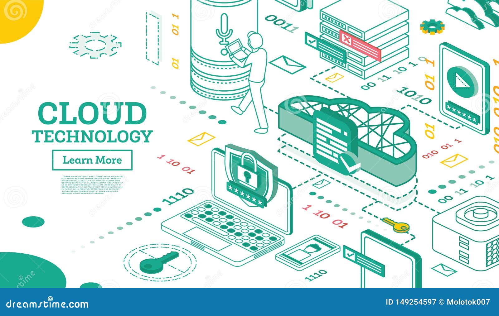 Outline Isometric Cloud Technology Networking Concept Stock Vector