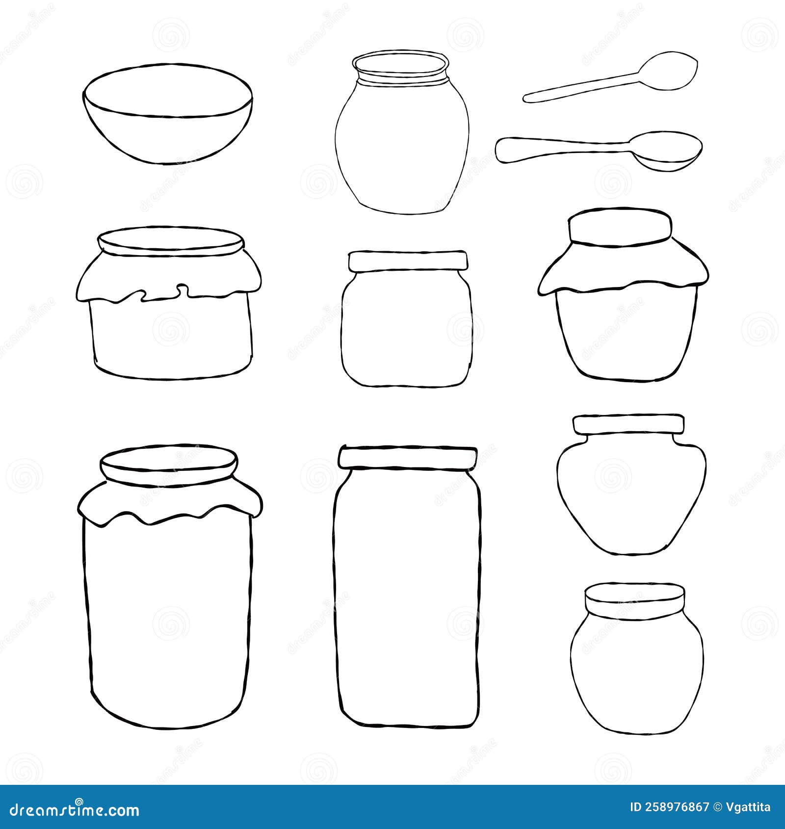 Outline Jam Jars on a White Background Stock Vector - Illustration of ...