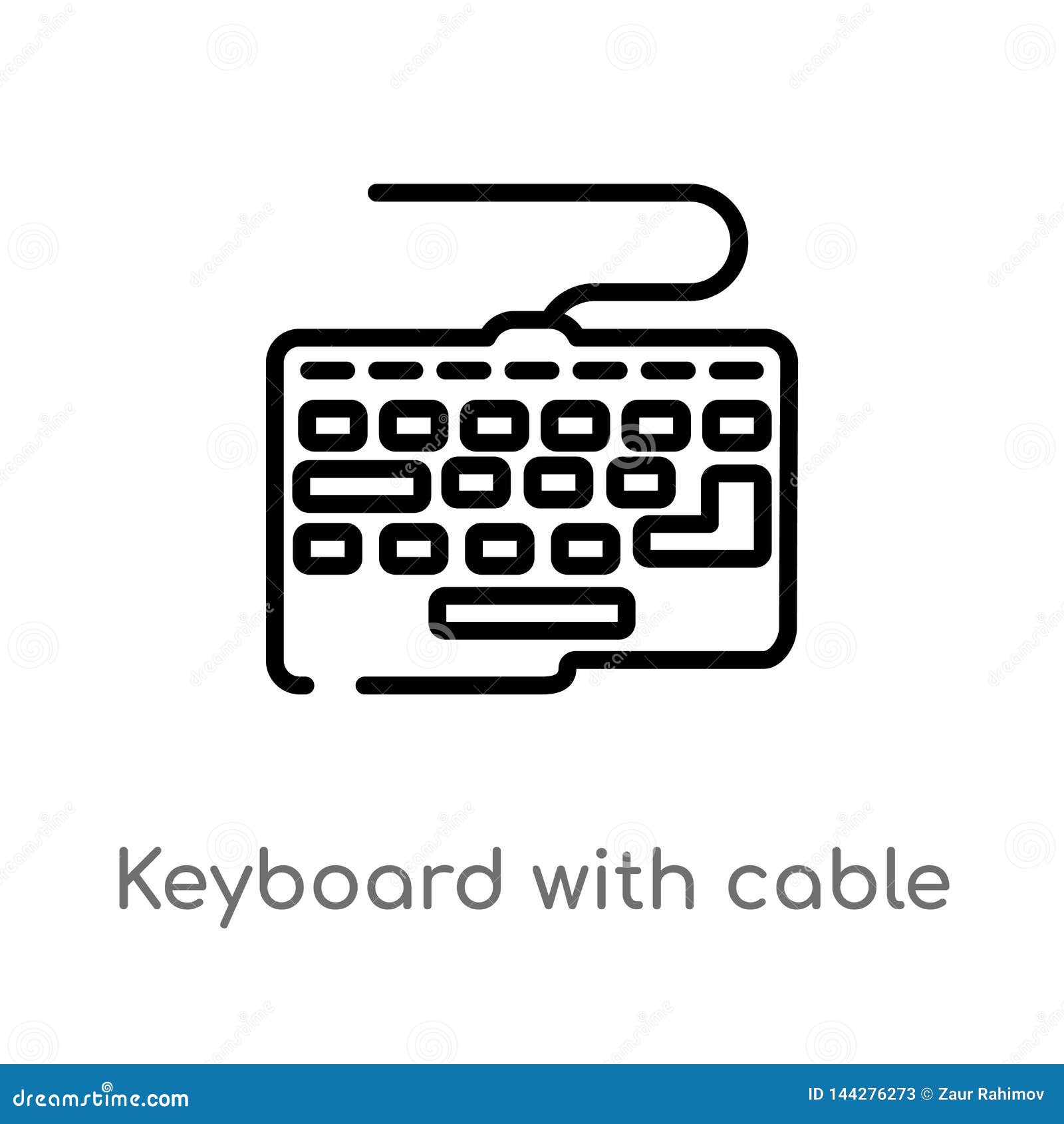 Outline Keyboard with Cable Vector Icon. Isolated Black Simple Line ...