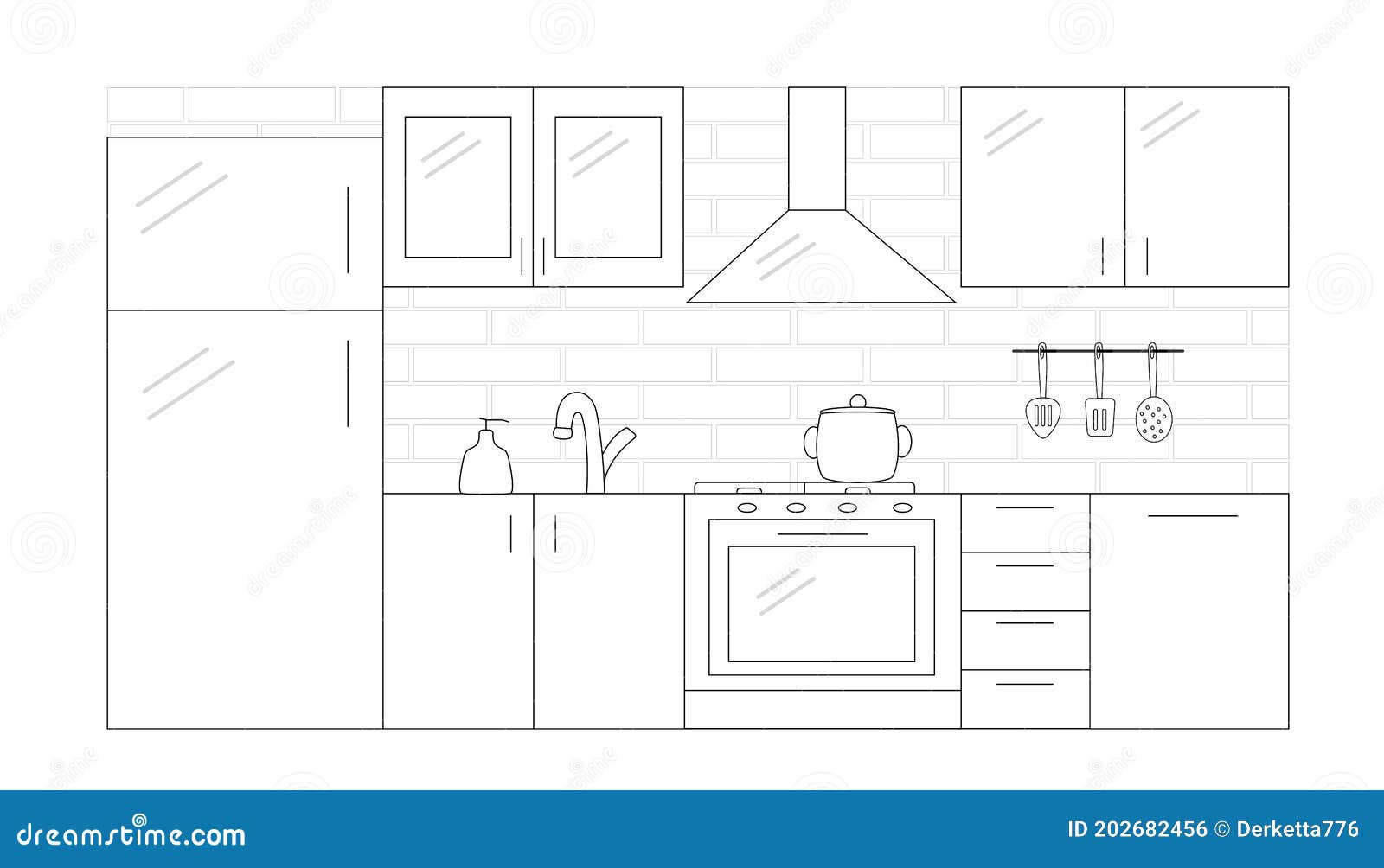 Outline of the Kitchen Set, Kitchen Furniture Design. Flat Style Vector ...