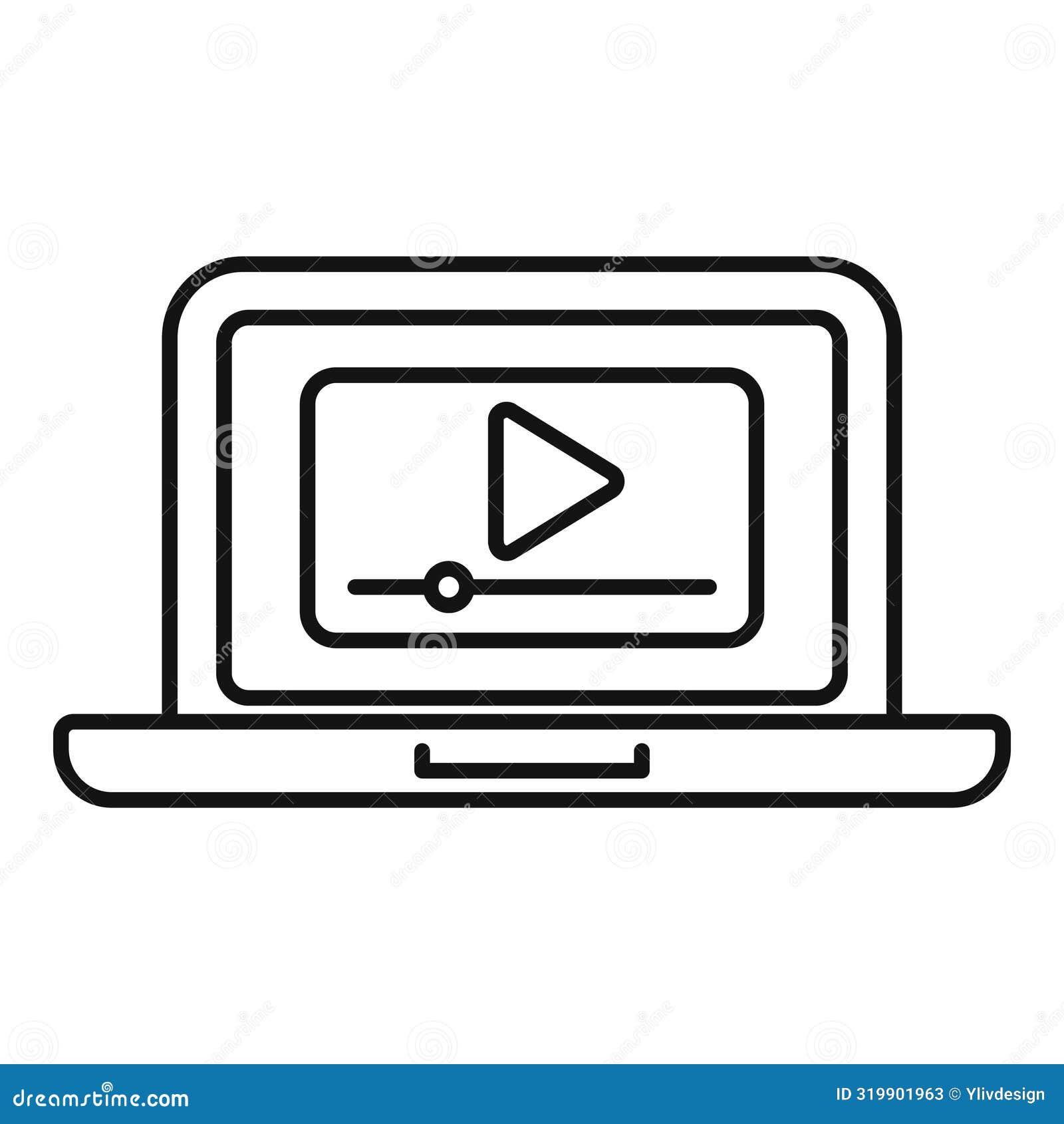 Outline of Laptop with Play Button Icon Stock Vector - Illustration of ...