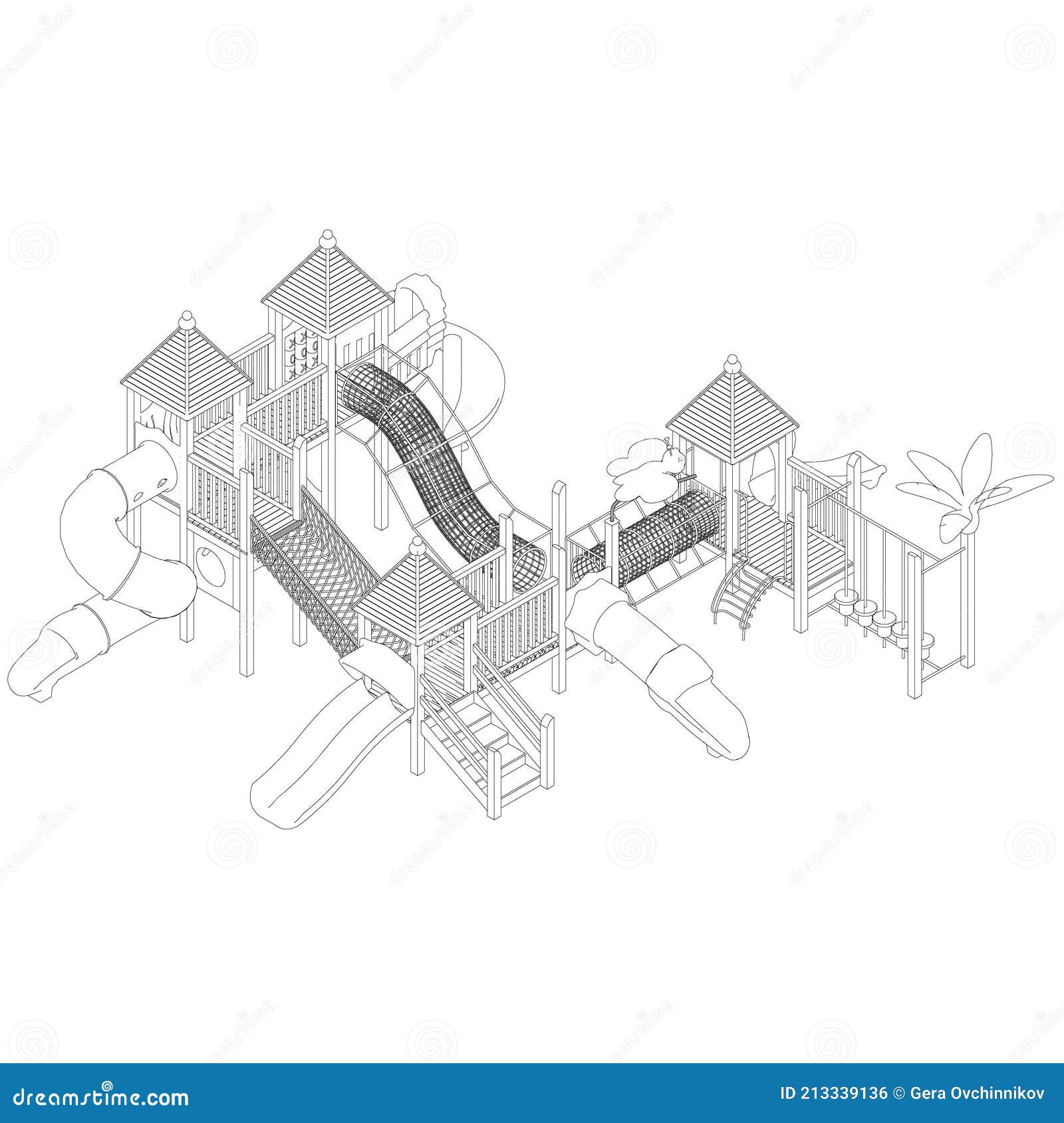 The Outline of a Large Playground with Various Slides. Isometric View ...