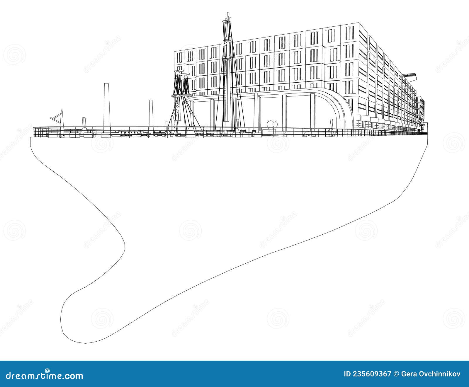 Outline Of A Large Ship With Containers From Black Lines, Isolated On A ...