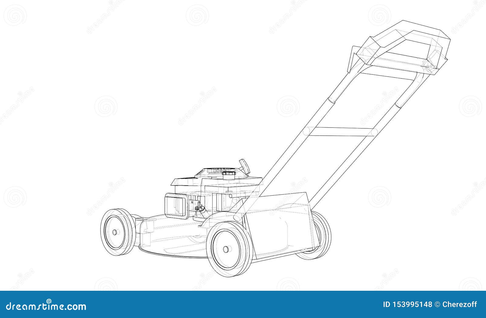 Outline Lawn Mower Vector. Wire-frame Style Stock Vector - Illustration ...