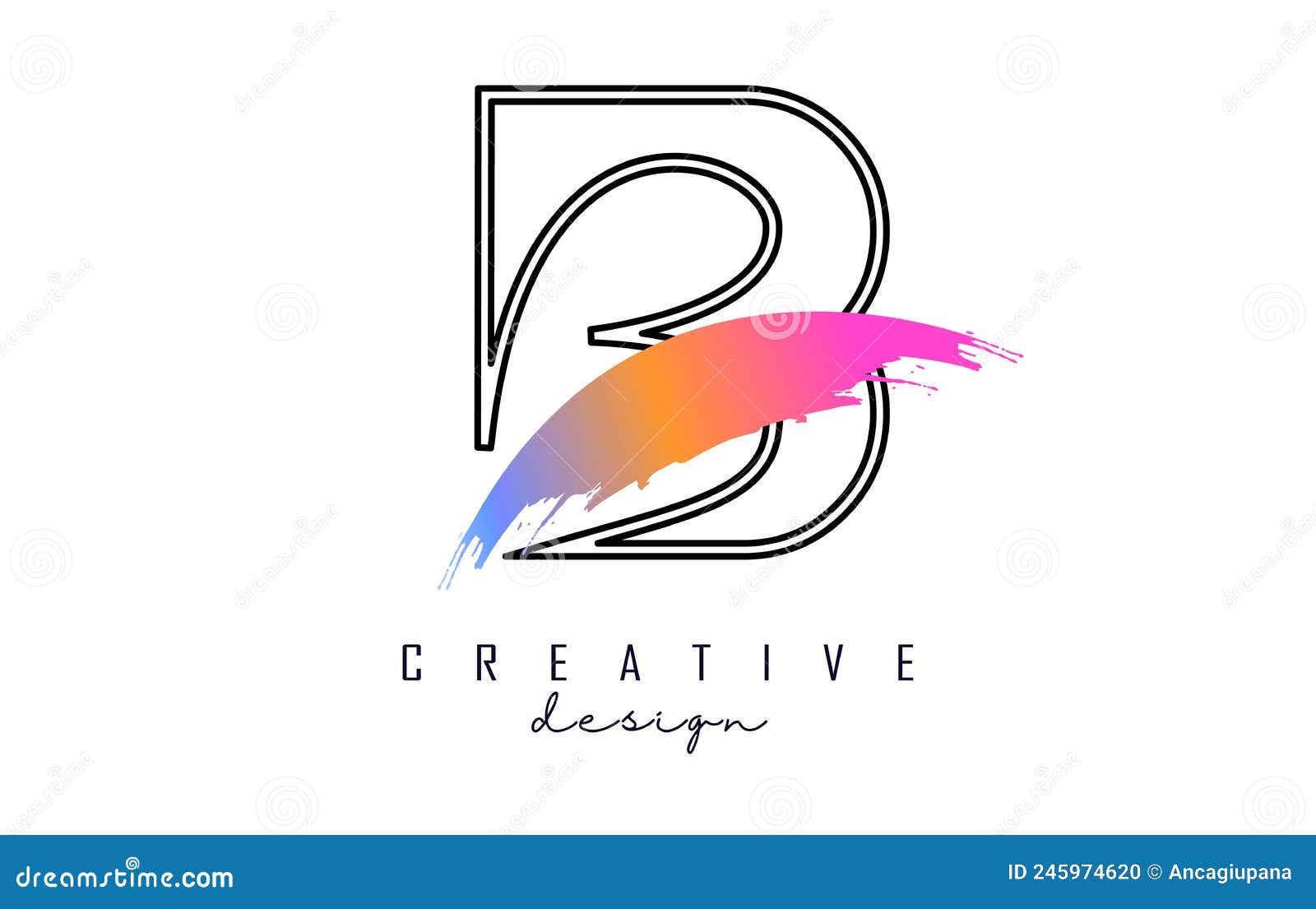 Outline Letter B Logo with Rainbow Brush Stroke and Creative Cut Stock ...