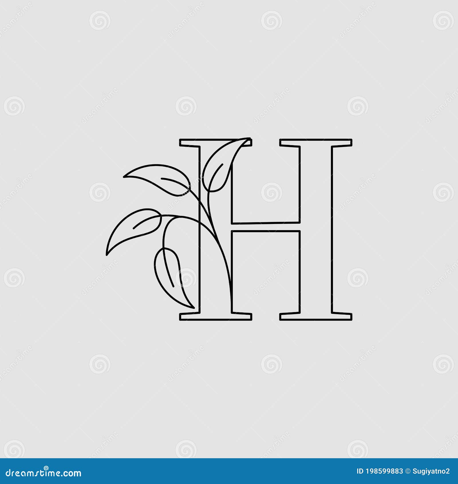 Outline Letter H Initial Logo Icon Monogram Nature Leaves Design Stock ...