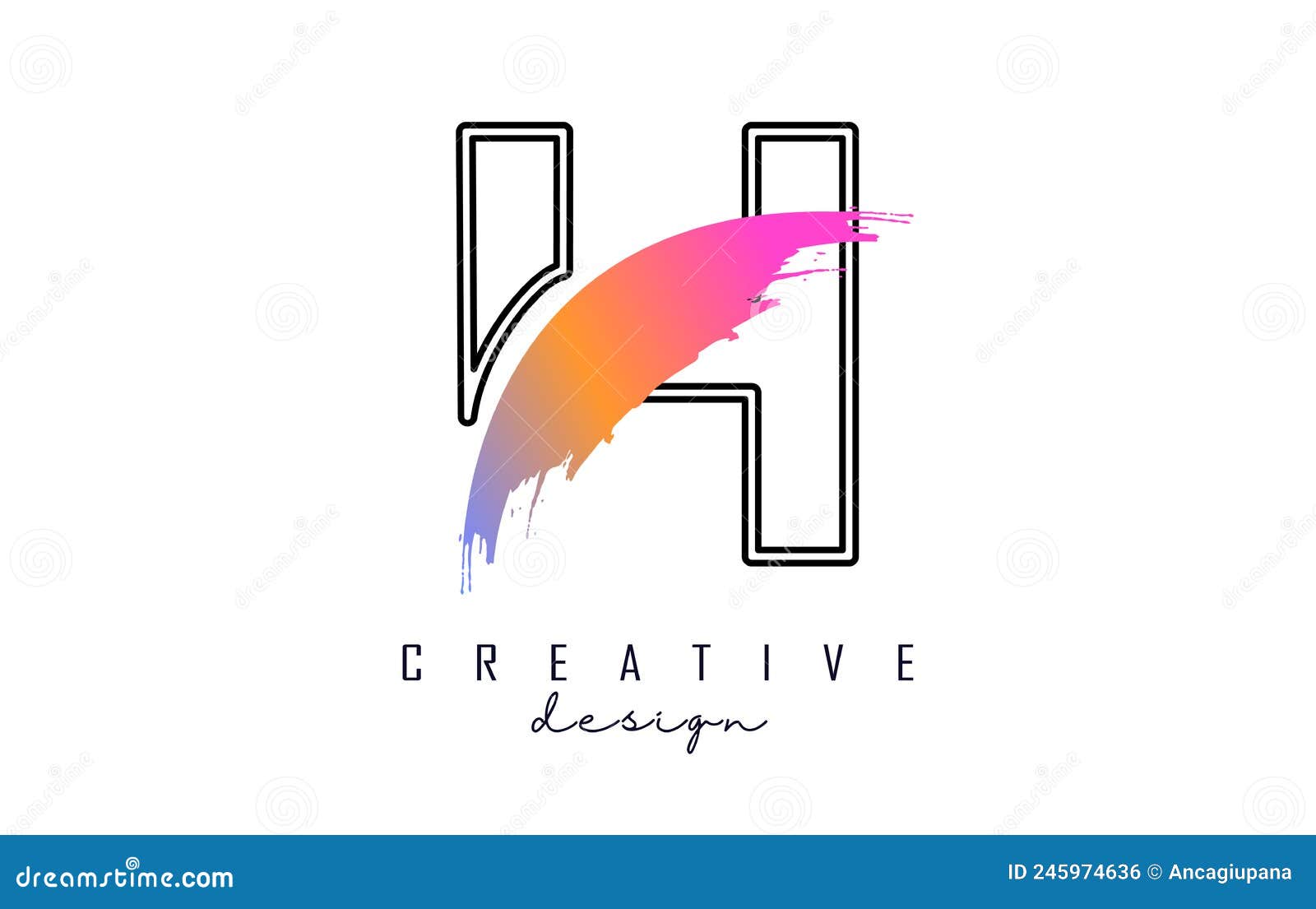 Outline Letter H Logo with Rainbow Brush Stroke and Creative Cut Stock ...