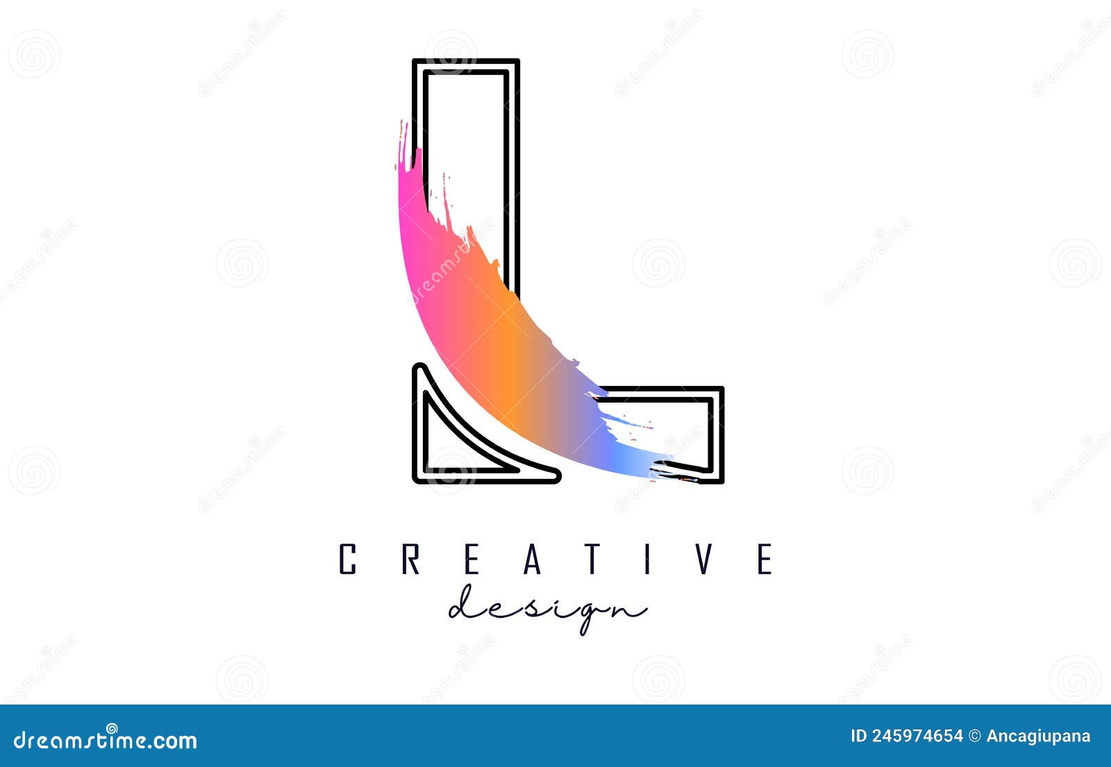 Outline Letter L Logo with Rainbow Brush Stroke and Creative Cut Stock ...