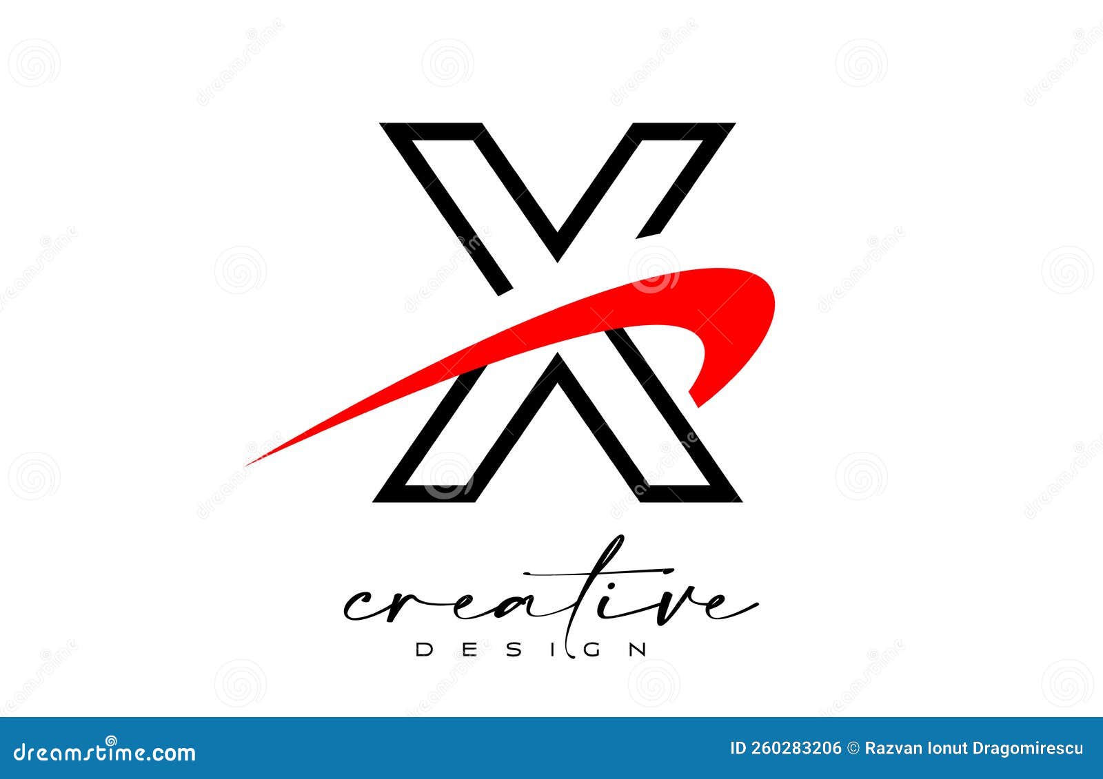 Outline X Letter Logo Design with Creative Red Swoosh. Letter X Initial ...