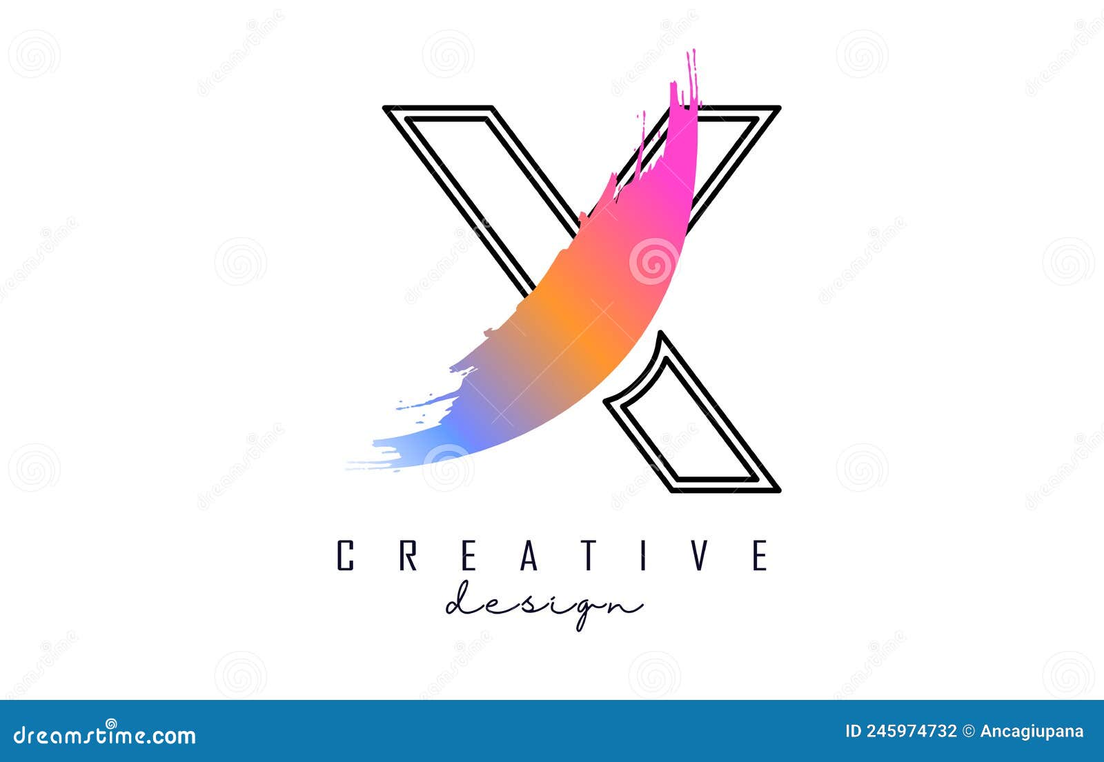 Outline Letter X Logo with Rainbow Brush Stroke and Creative Cut Stock ...