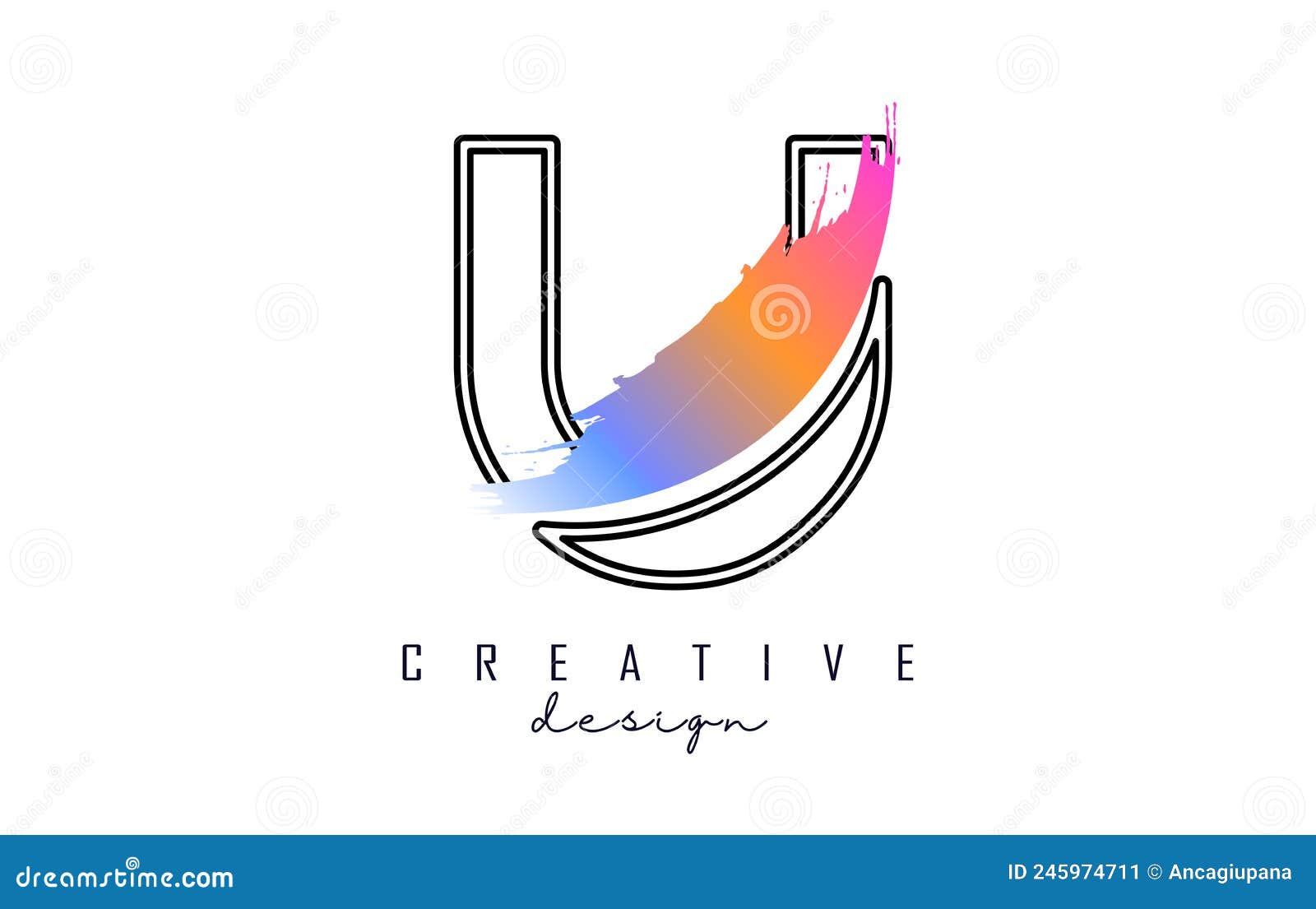 Outline Letter U Logo with Rainbow Brush Stroke and Creative Cut Stock ...