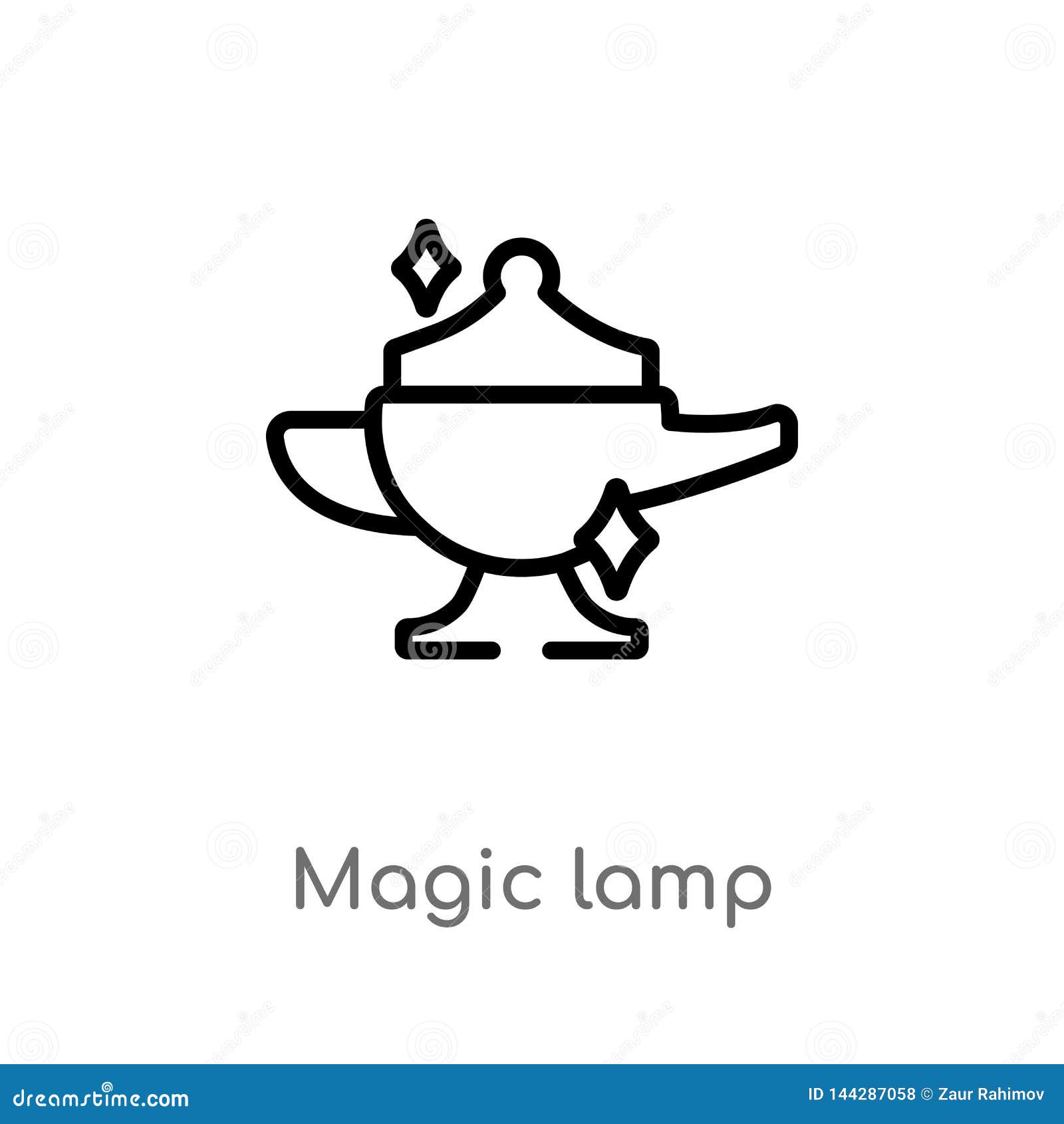 Outline Magic Lamp Vector Icon. Isolated Black Simple Line Element ...