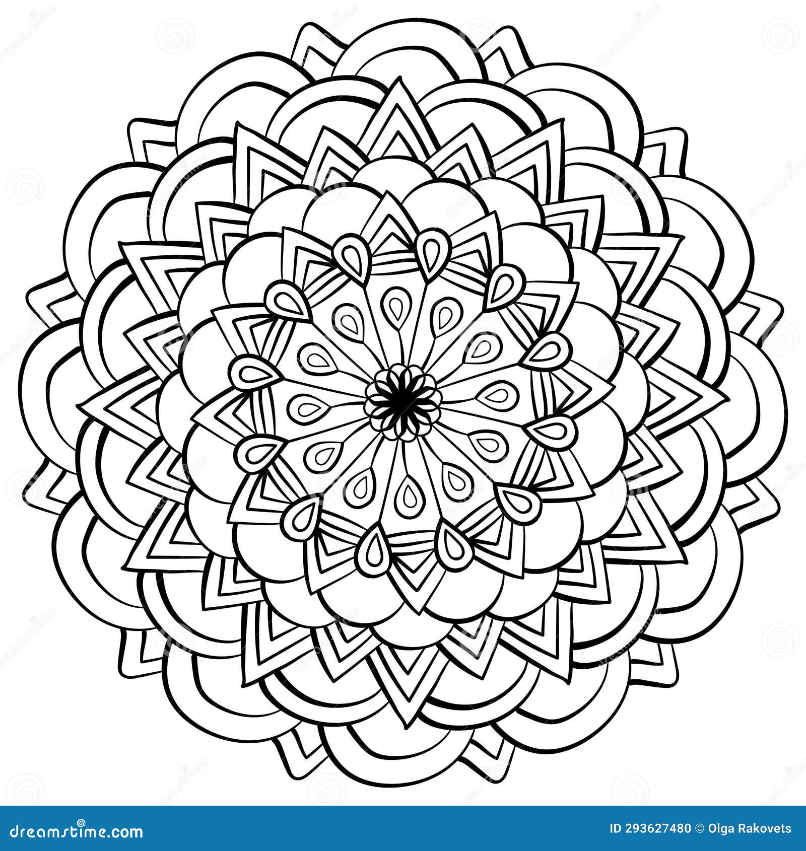 Outline Mandala with Drops and Petals, Outline Coloring Page for ...