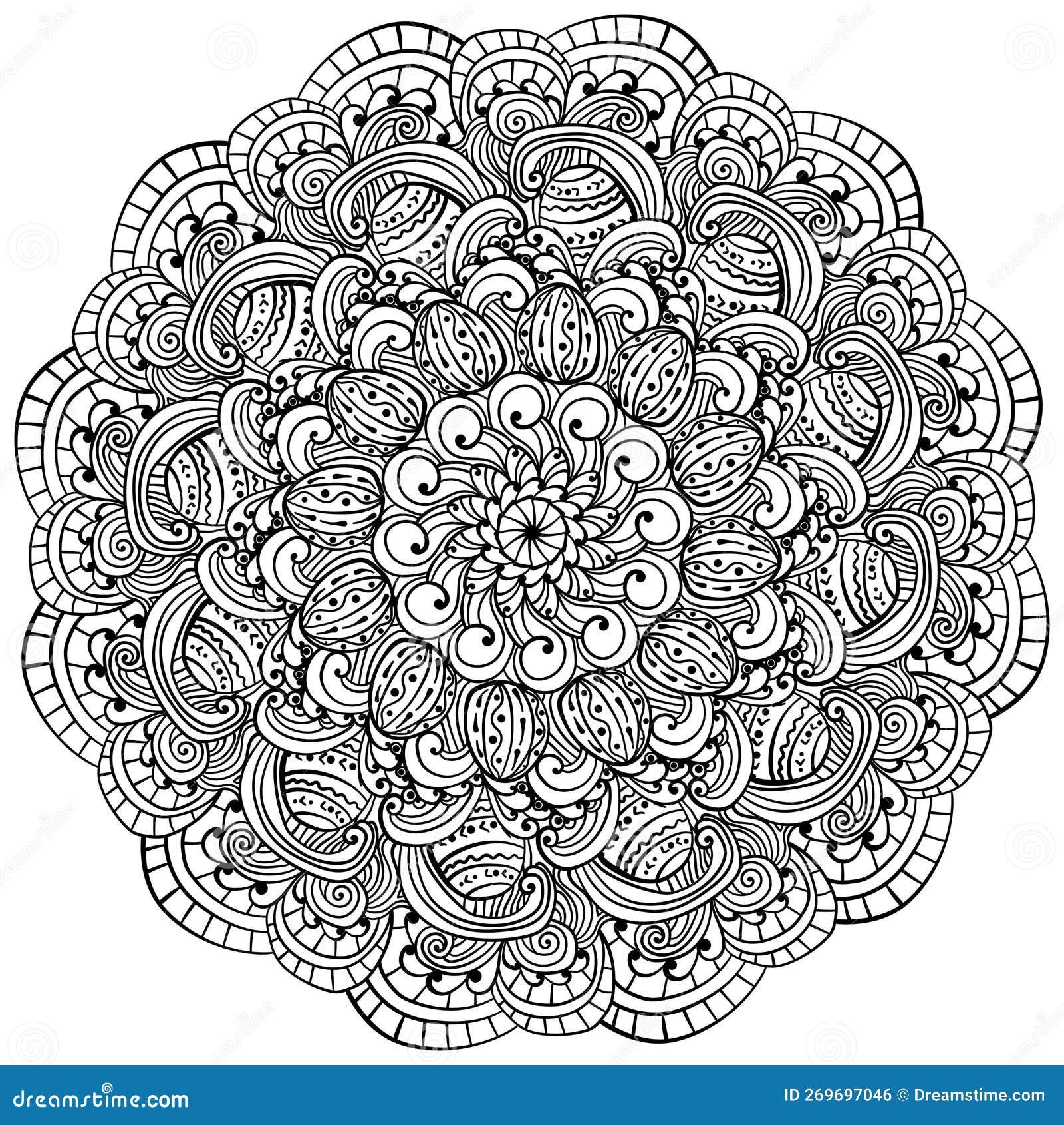Outline Mandala of Easter Eggs and Ornate Striped Patterns, Creative ...