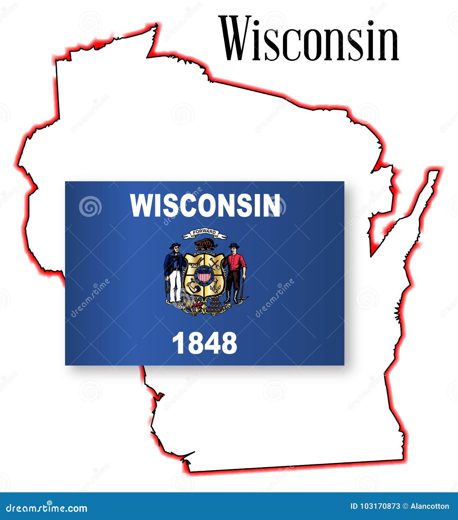 Wisconsin State Map and Flag Stock Vector - Illustration of space ...