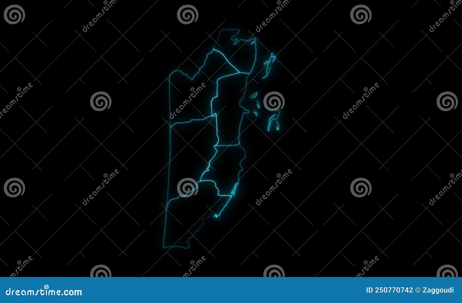 Outline Map Of Belize With Districts With Regions In Black Background ...