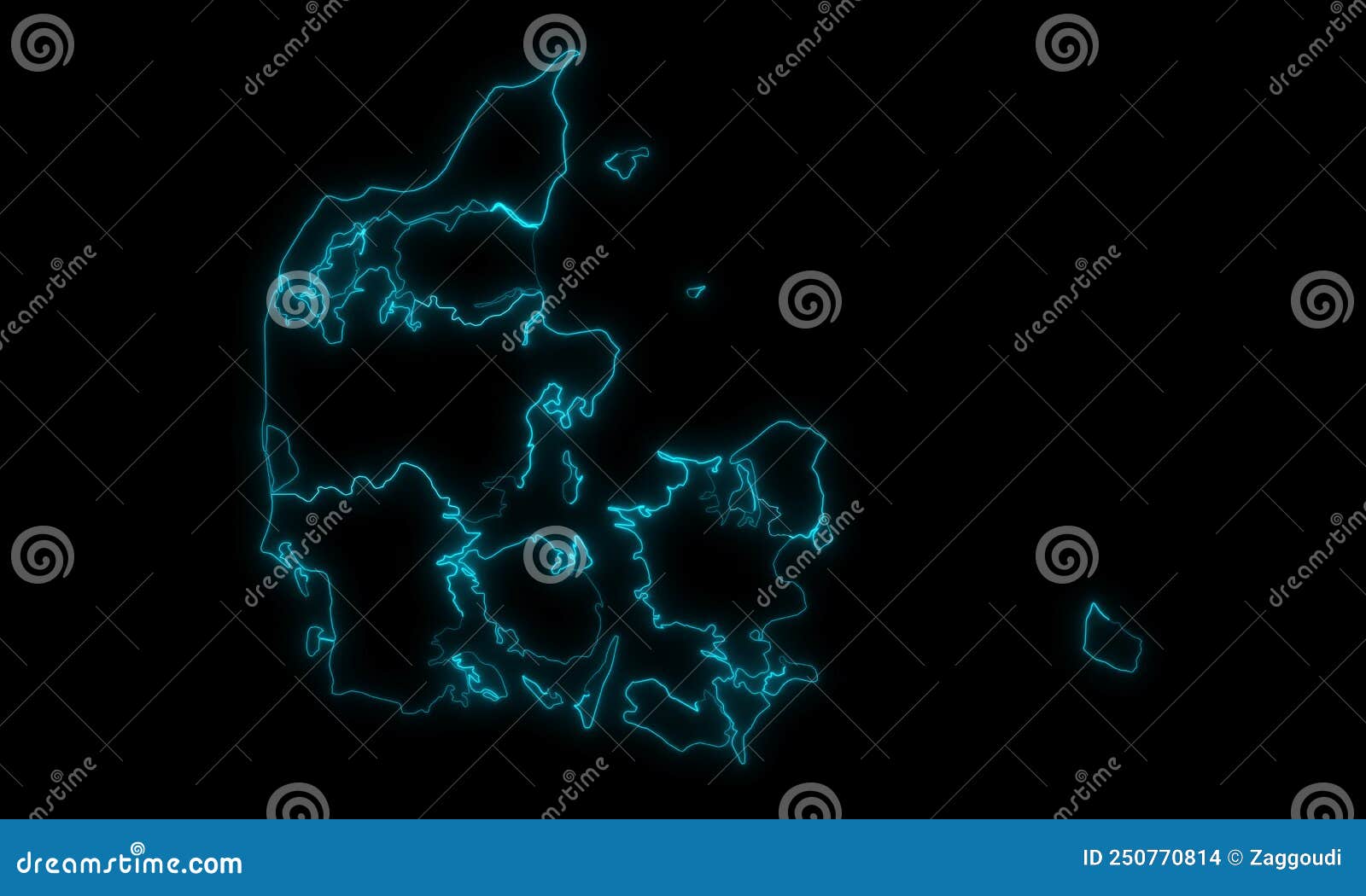 Outline Map of Denmark with Regions in Black Background Stock ...