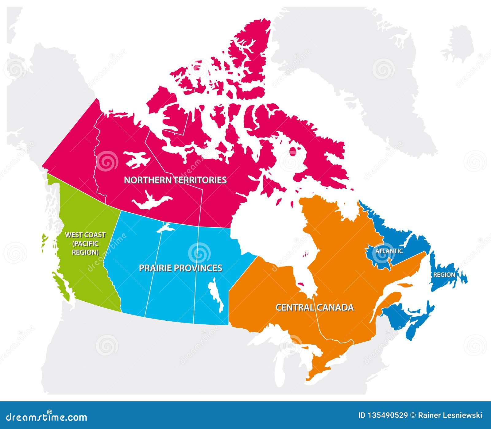Outline Map of the Five Canadian Regions Stock Vector - Illustration of ...