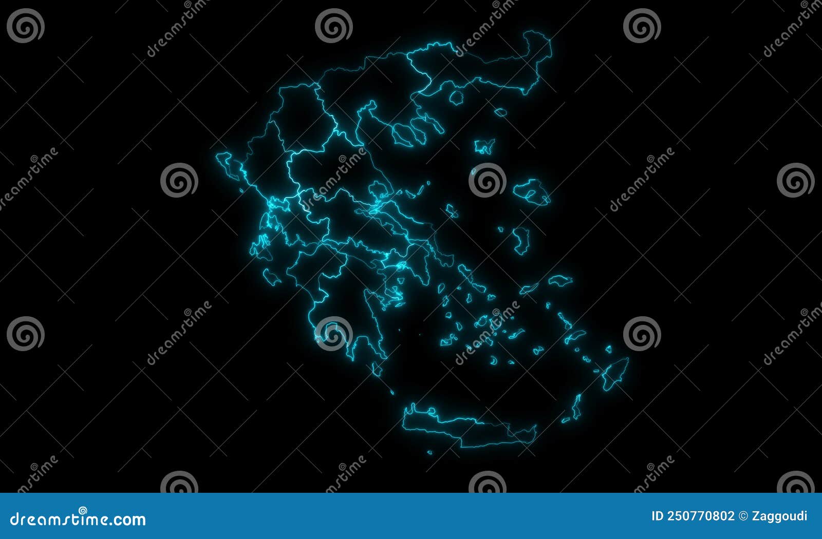 Outline Map of Greece with Regions in Black Background Stock ...