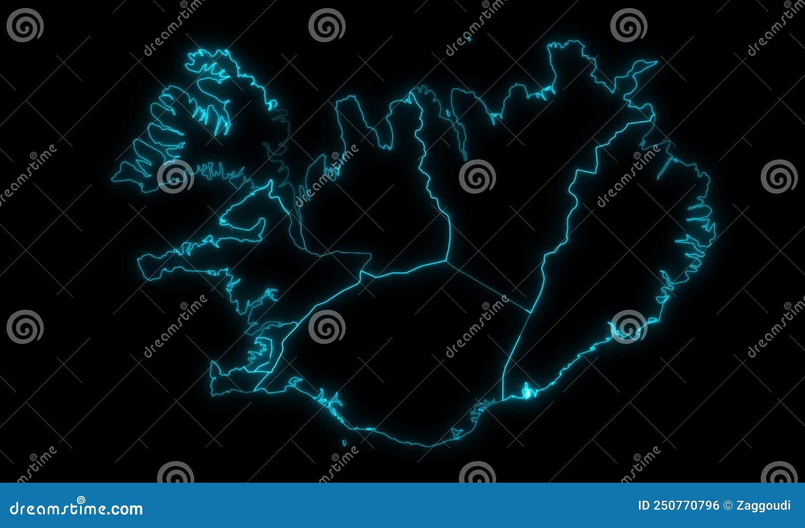 Outline Map of Iceland with Regions in Black Background Stock ...