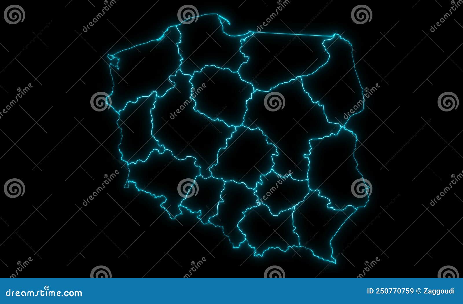 Outline Map of Poland with Provinces in Black Background Stock ...