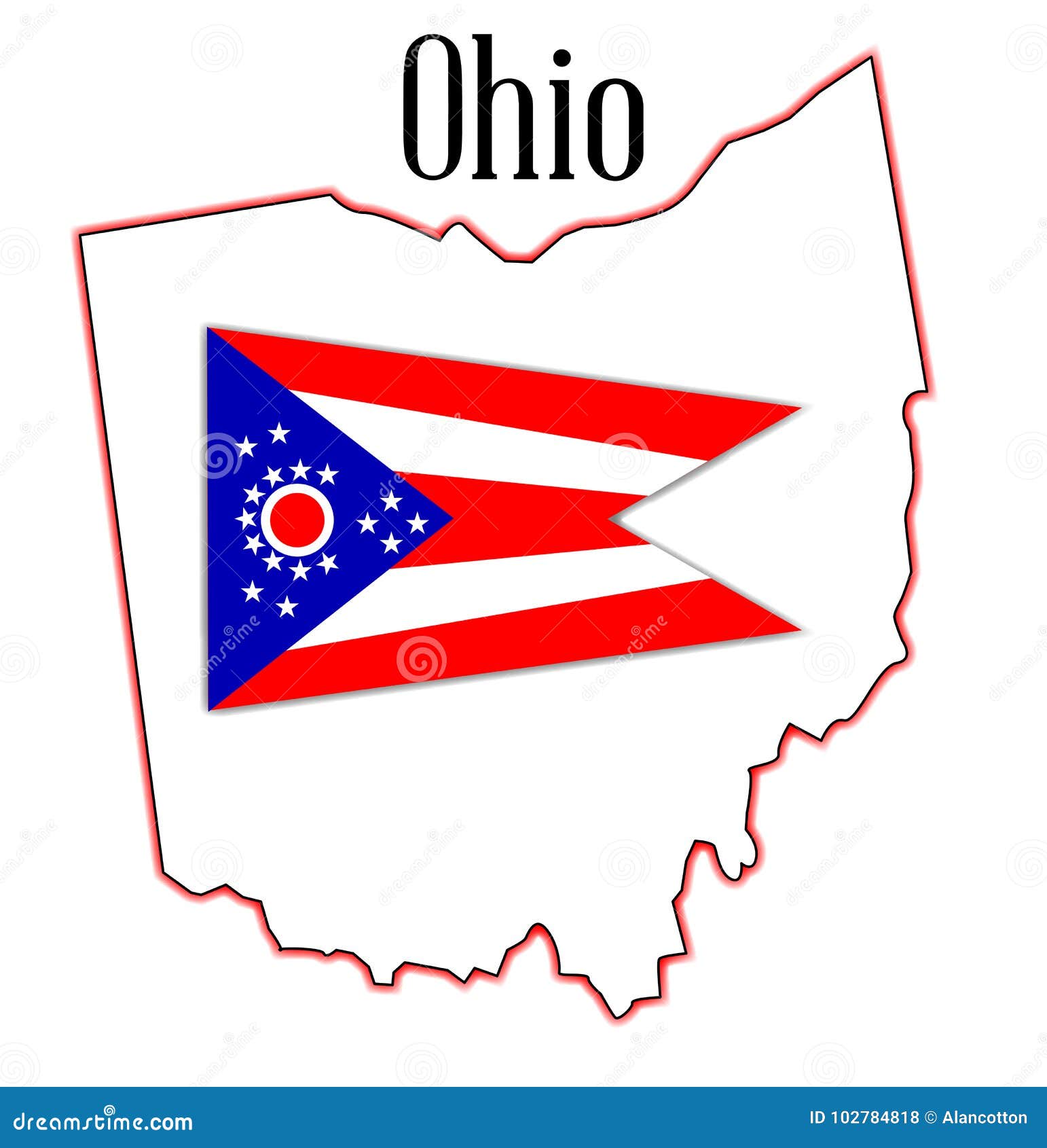 Ohio State Map and Flag stock vector. Illustration of america - 102784818