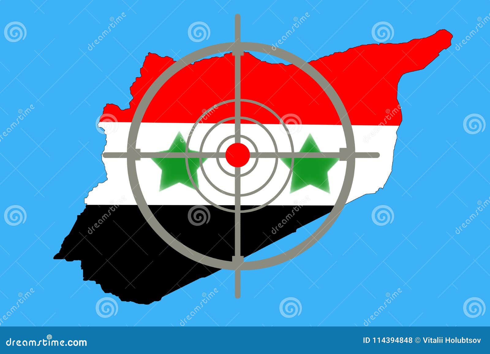 Outline Map Of Syria With Flag And Target Symbol. Stock Photo ...