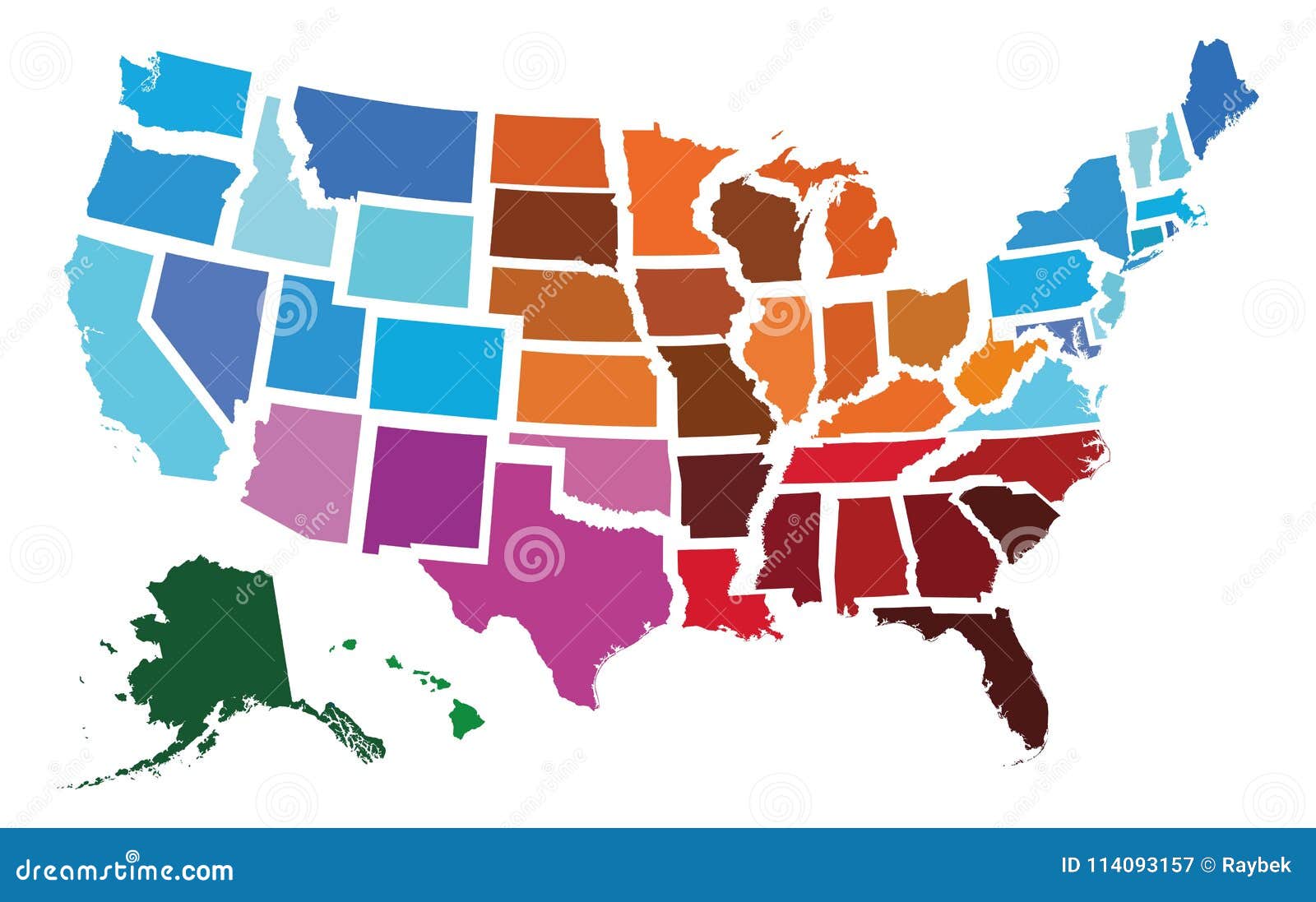 Usa Map Outline With Colored States Photo Illustration Stock