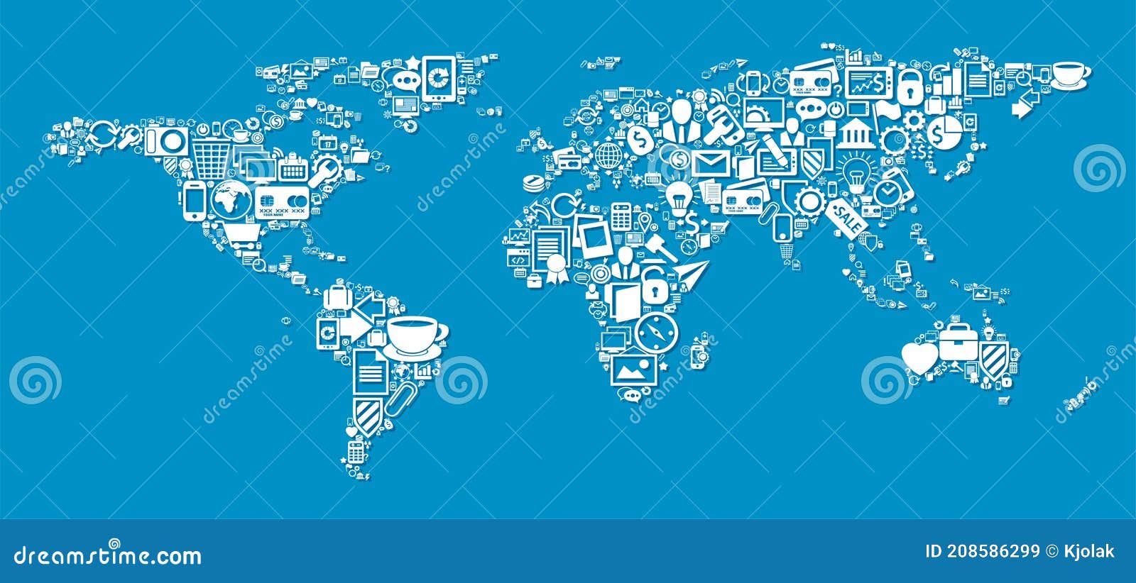 An Outline Map of the World Filled with Man-made Objects Stock Vector ...