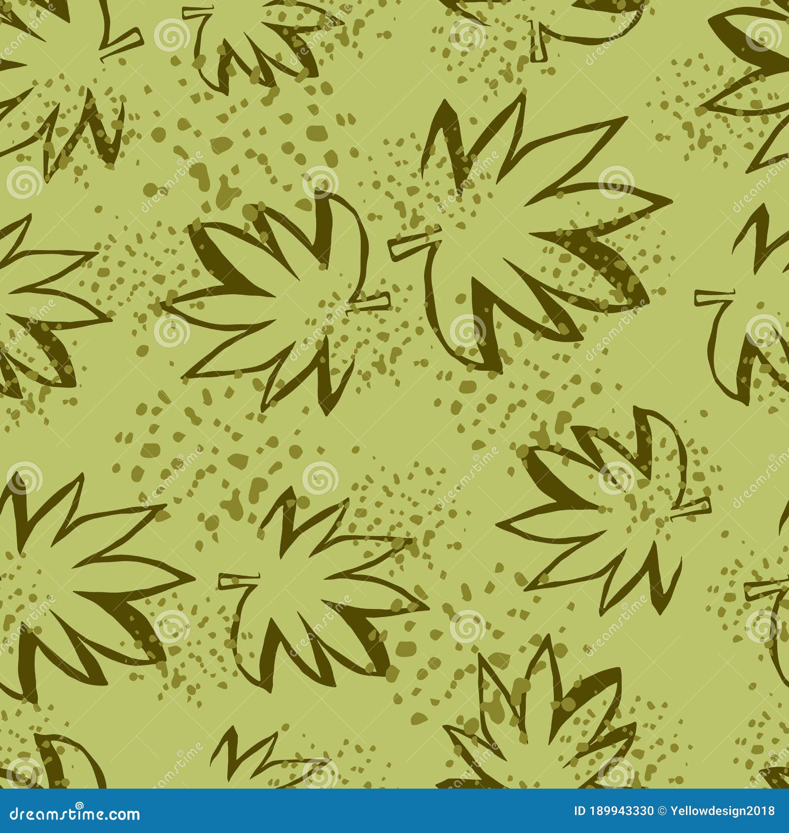 Outline Marijuana Silhouette Seamless Pattern. Grange Background with ...